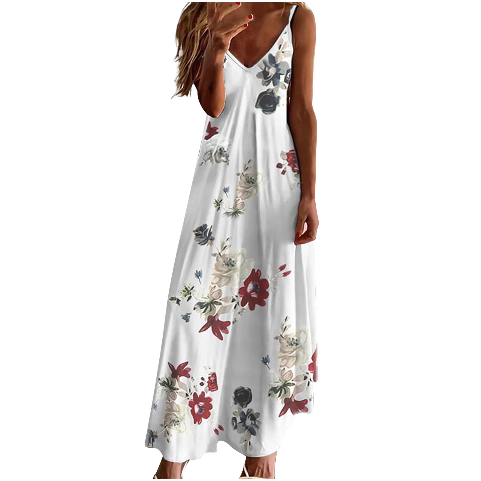 Aofany Women Sleeveless V-Neck Summer Casual Print Dress, Polyester ...