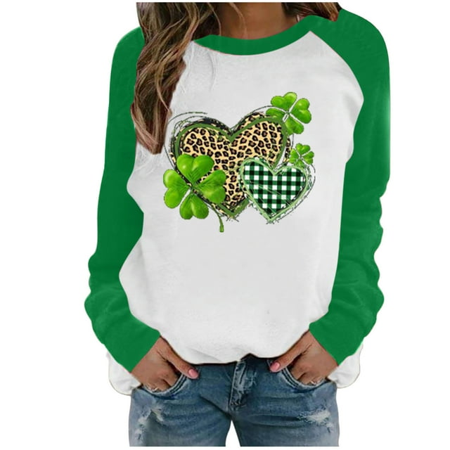 Aofany Womens St Patricks Day Shamrock Print Long Sleeve Casual Tee