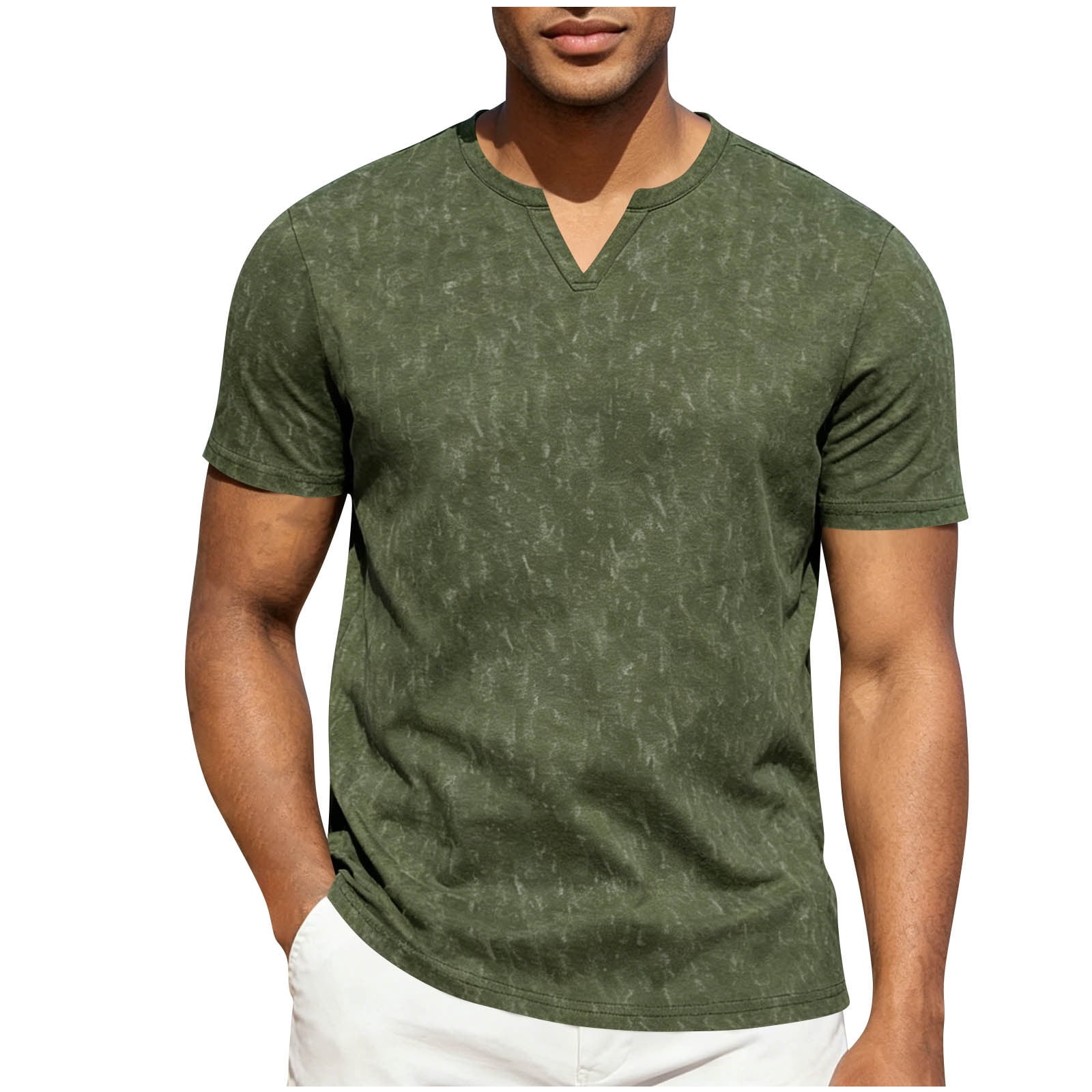 Aofany Summer T Shirt Men Solid Color Short Sleeve T-Shirts Casual V ...