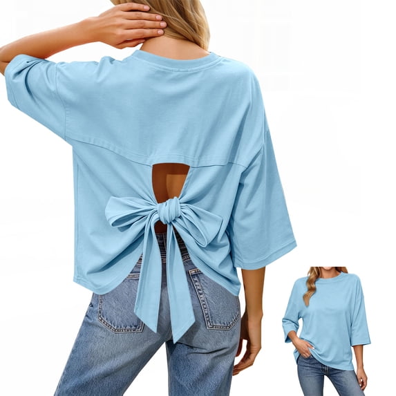 Aofany T Shirts for Women 3/4 Length Sleeve Crewneck Solid Color Casual ...