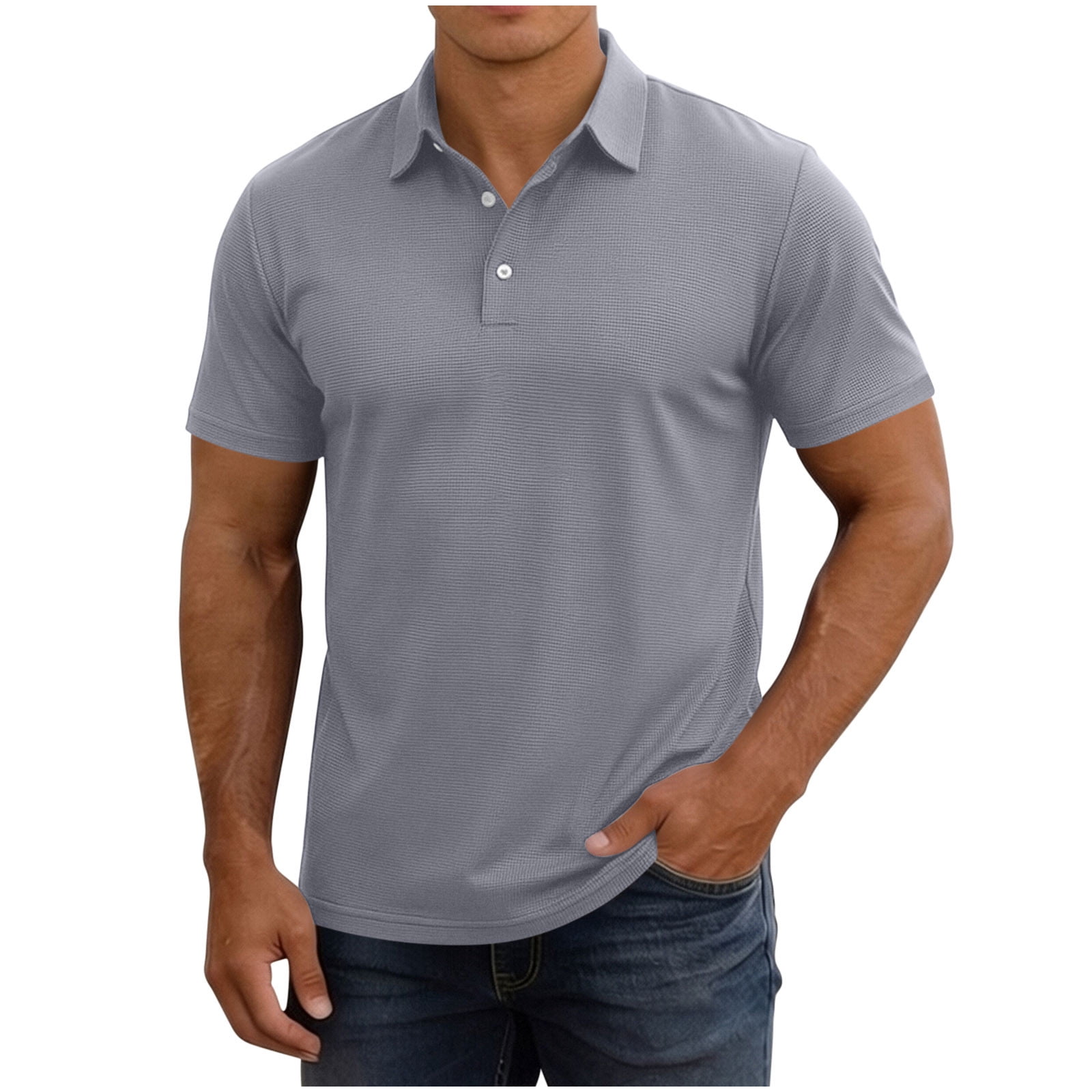 Aofany Turn Down Collar T-Shirt for Men Casual Solid Color Short Sleeve ...