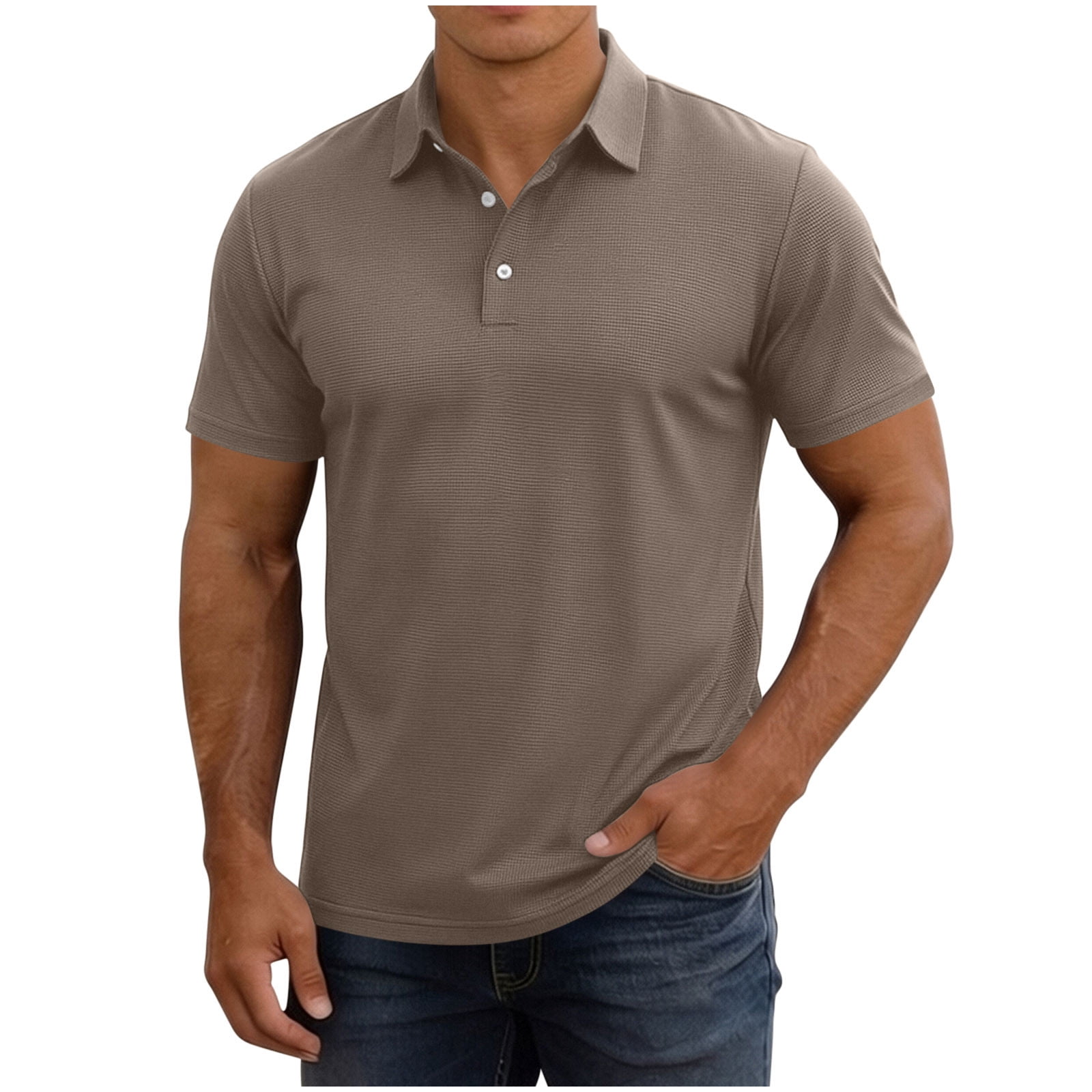 Aofany Turn Down Collar T-Shirt for Men Casual Solid Color Short Sleeve ...