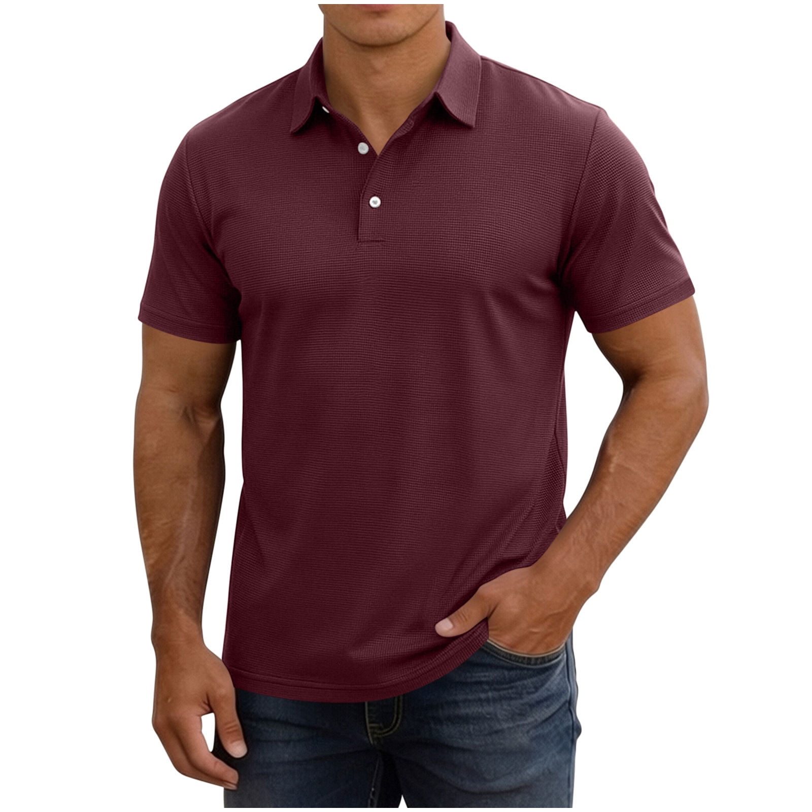Aofany Turn Down Collar T-Shirt for Men Casual Solid Color Short Sleeve ...