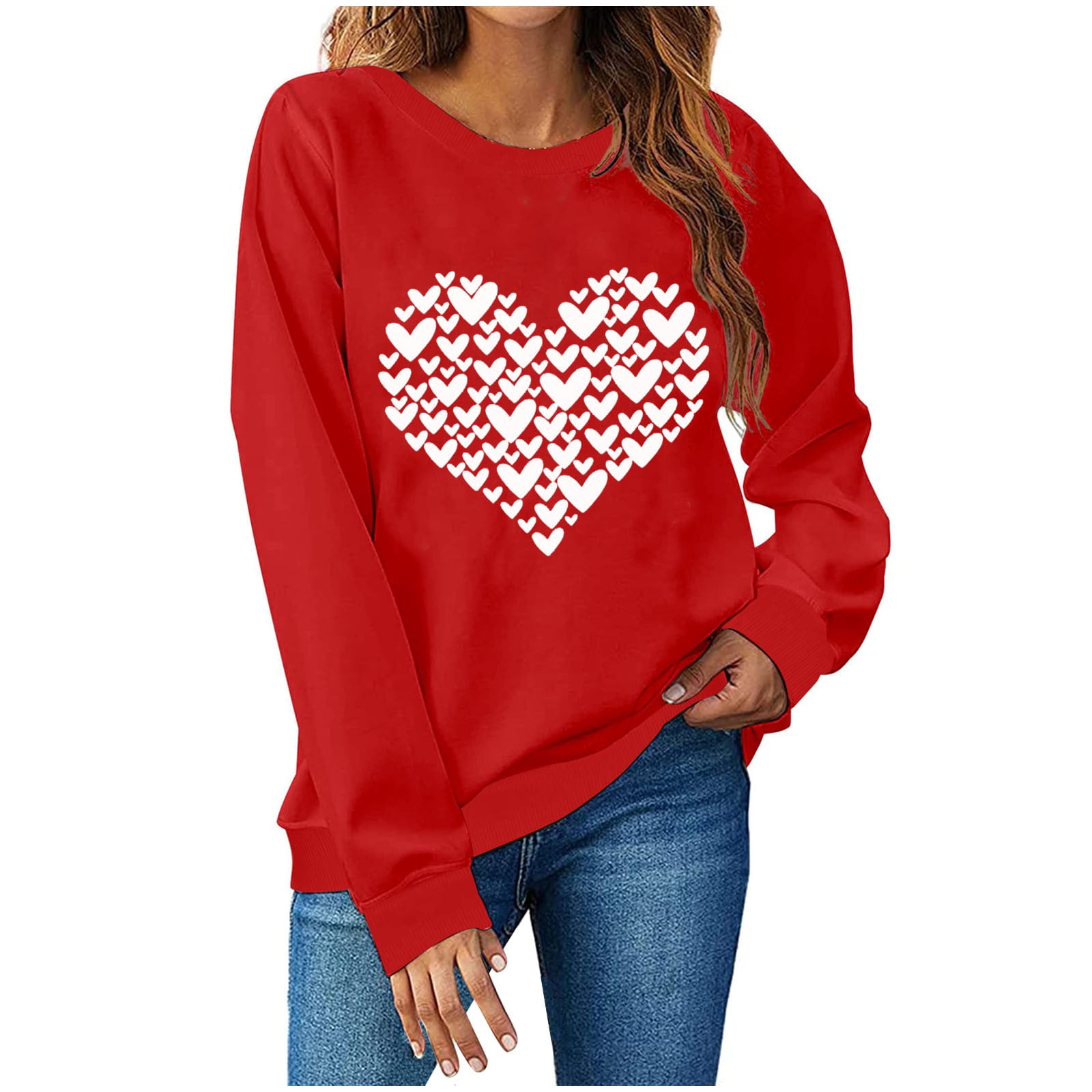 Aofany Valentines Day Shirts Women Plus Size Gradient T-Shirt Comfy Long Sleeve Sweatshirts Love ...