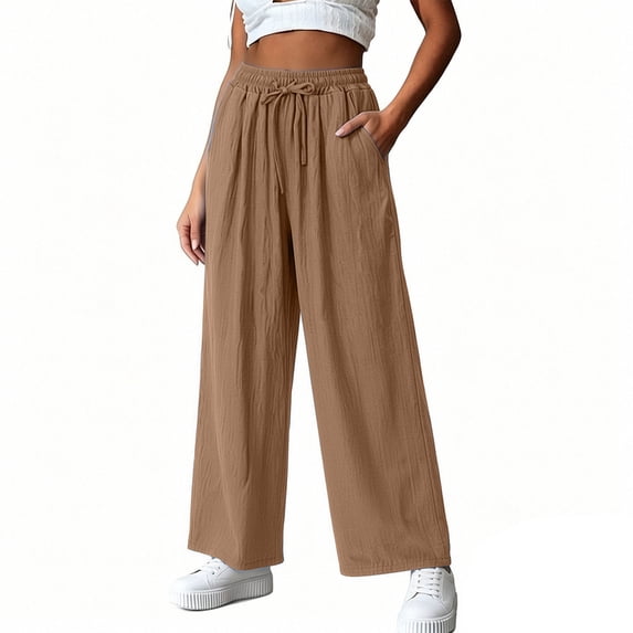 Aofany Wide Leg Pants for Women Summer Linen High Waisted Drawstring ...
