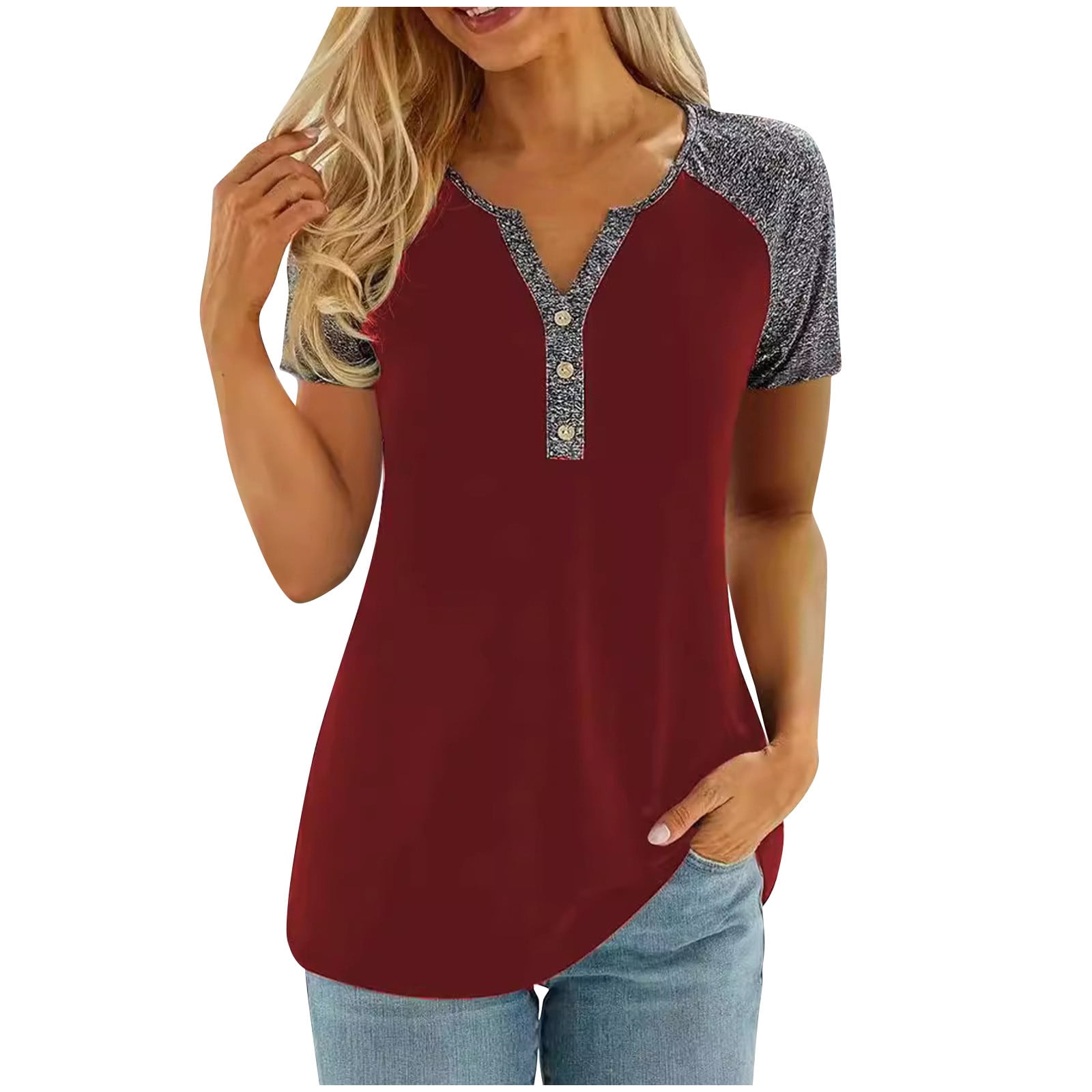 Aofany Women V Neck T Shirts Casual Summer Tops Tees Loose Fit Tunics ...