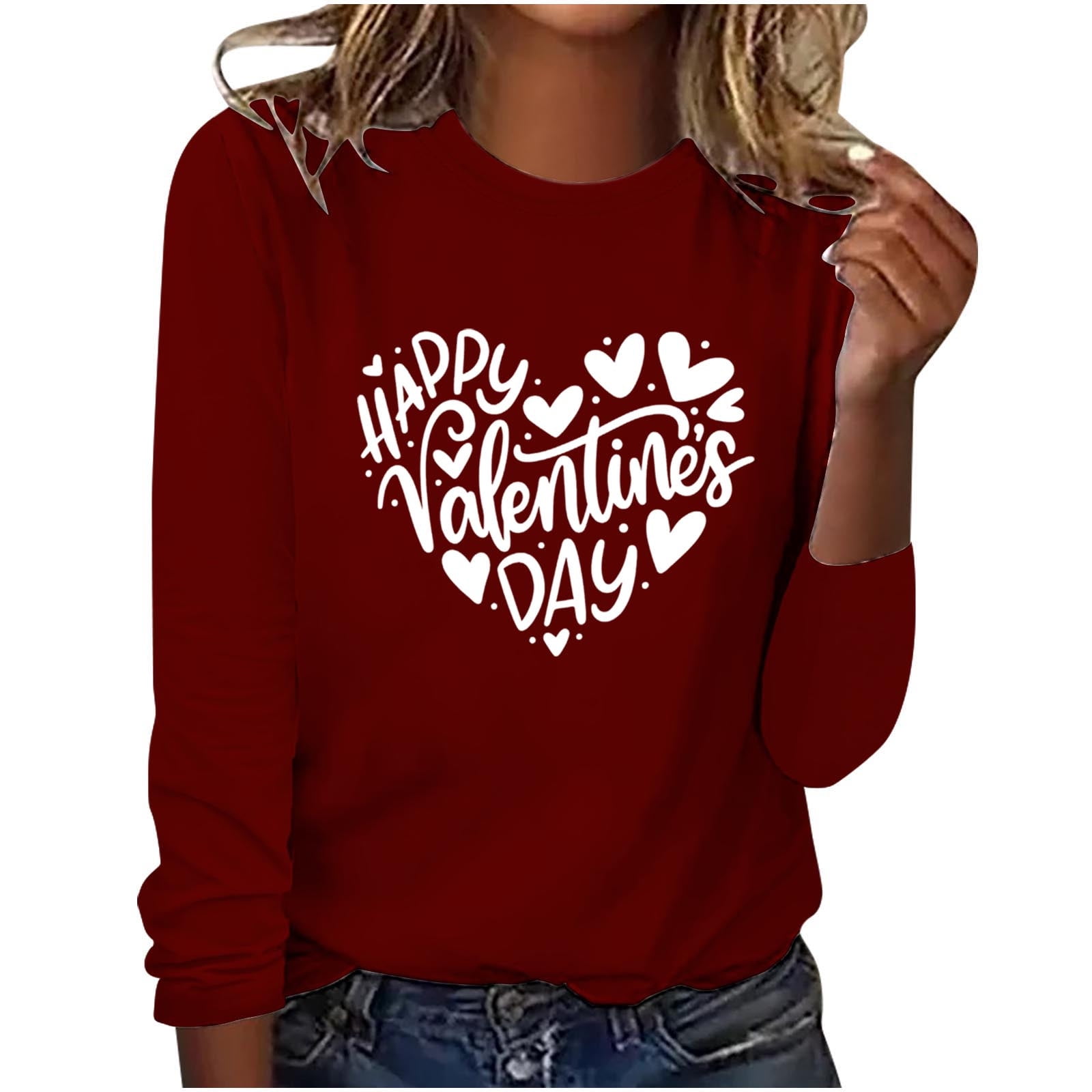 Aofany Women Valentine's Day Pullover Sweatshirts Heart Print Sweater ...