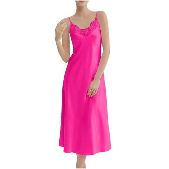 Aofany Women's Satin Nightgowns V-Neck Camisole Lounge Pajamas Long ...
