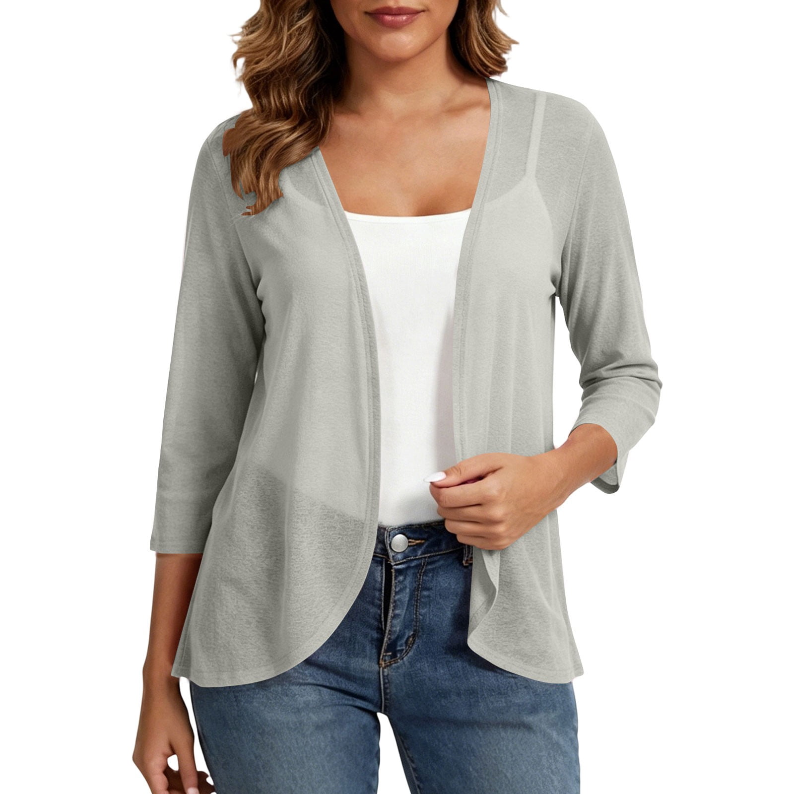 Aofany Women’s Summer Cardigans Lightweight Open Front 3/4 Sleeved Thin ...