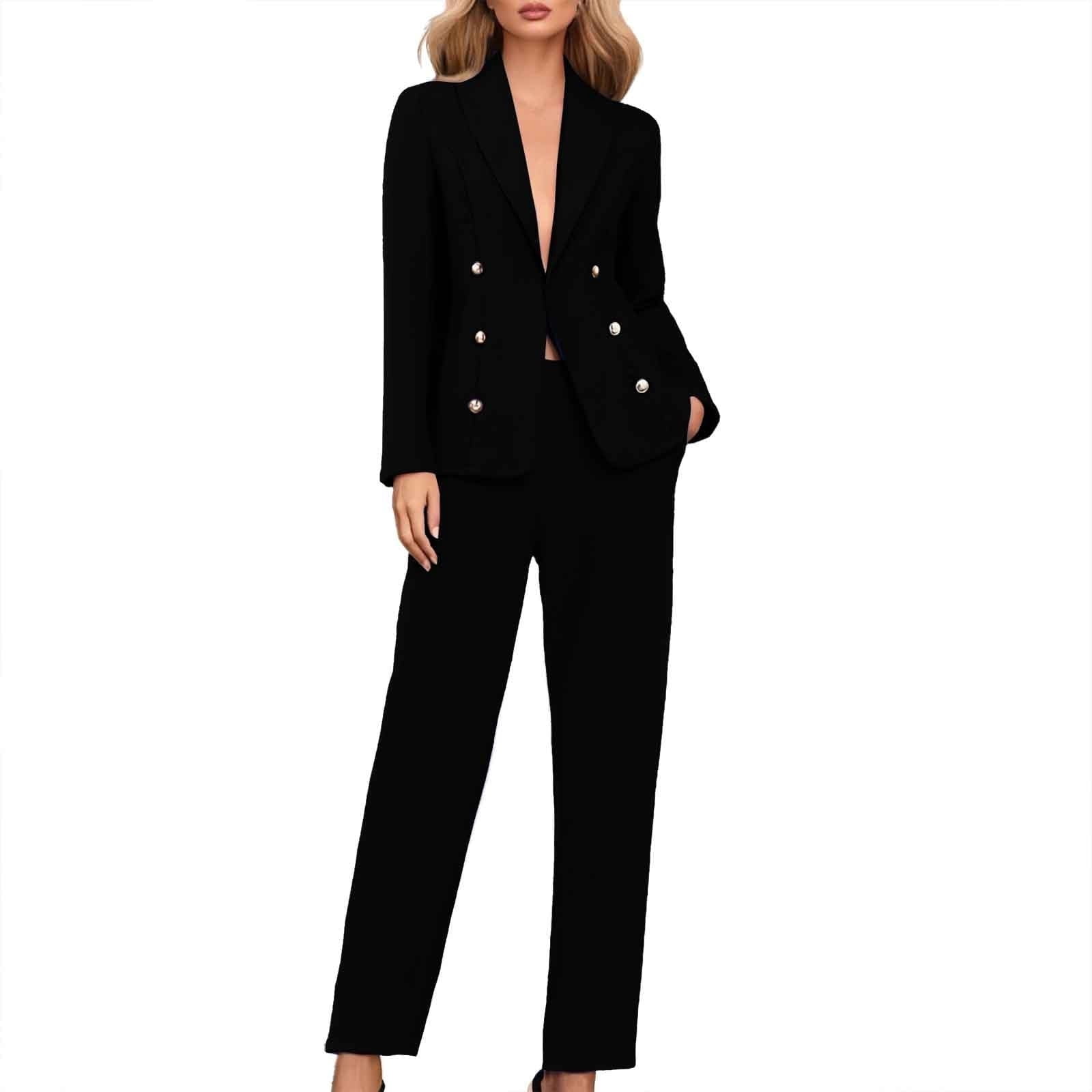Aofany Women's Two Piece Sets Casual Blazers Jackets and Straight Leg ...