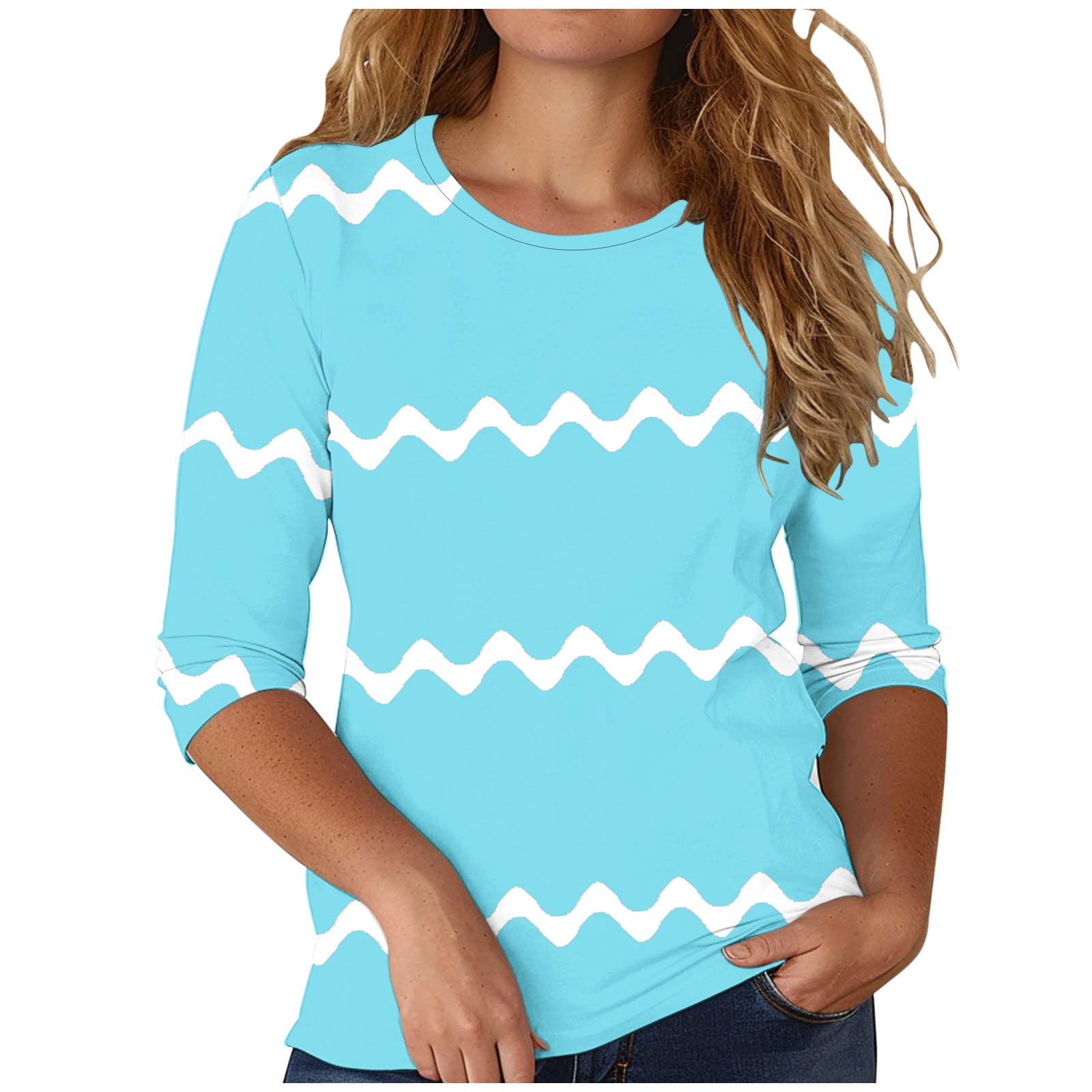 Aofany Womens Plus Size Tops Tunic 3/4 Sleeve T-shirt Printed Blouses ...