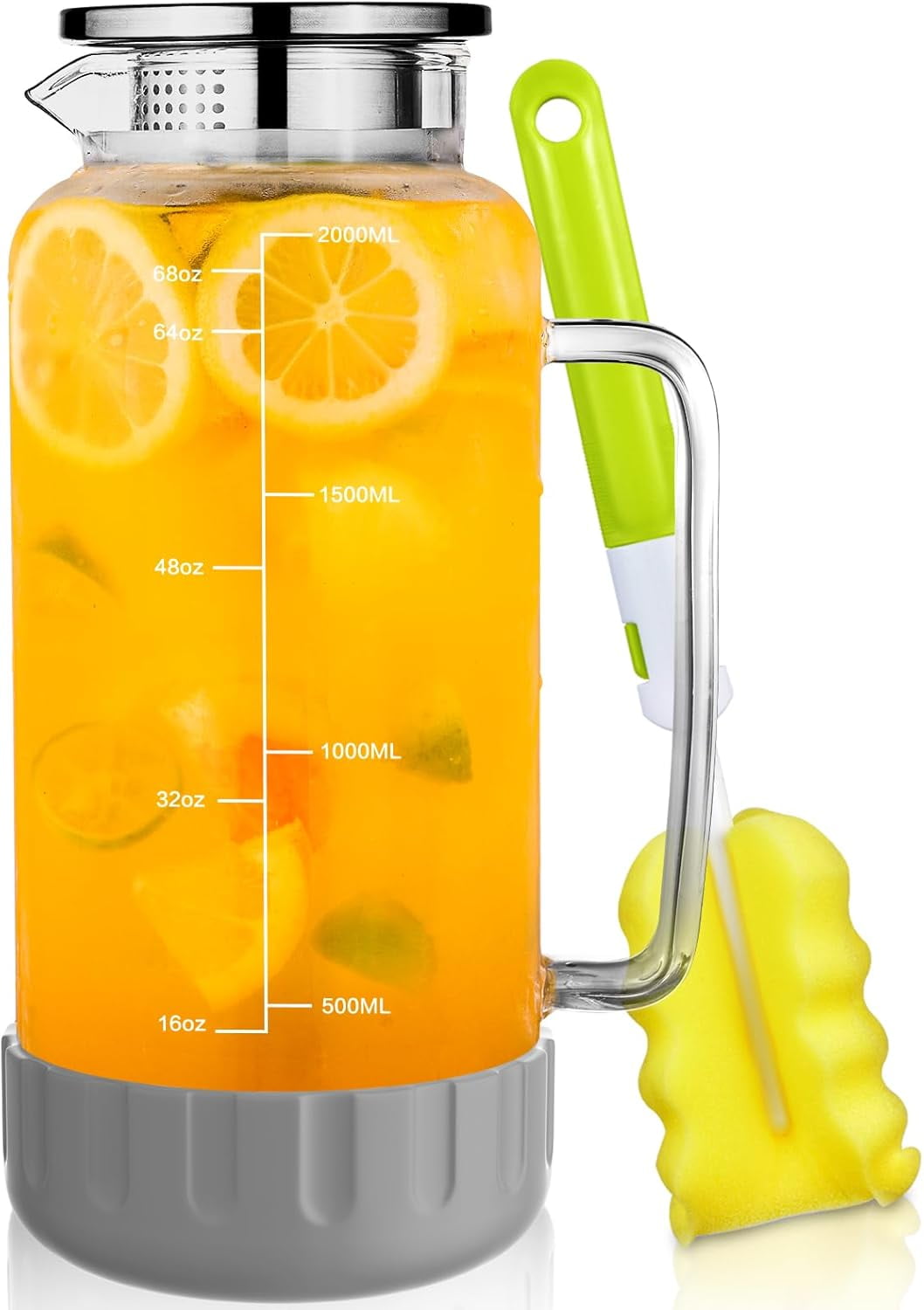 Aofmee 2L Glass Pitcher, 68oz Drinking Pitcher with Lid, Fruit Infusion ...