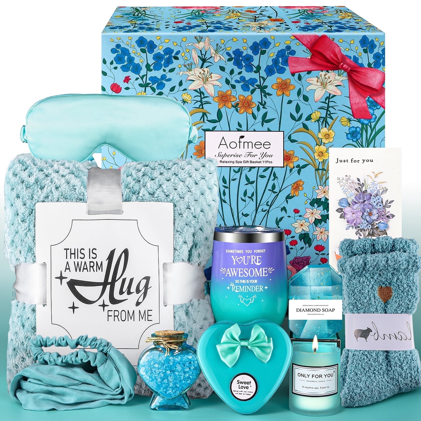 Aofmee Spa Gift Set for Women, 10 Pc Bath Body Self-Care Kit, Blue ...