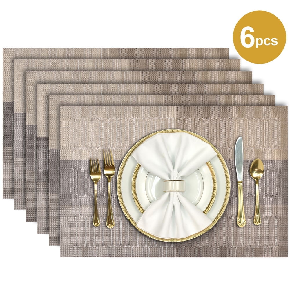 Aofmee Woven Kitchen Gold Placemats, 17.7" Square, 6 Pieces, PVC, Heat ...