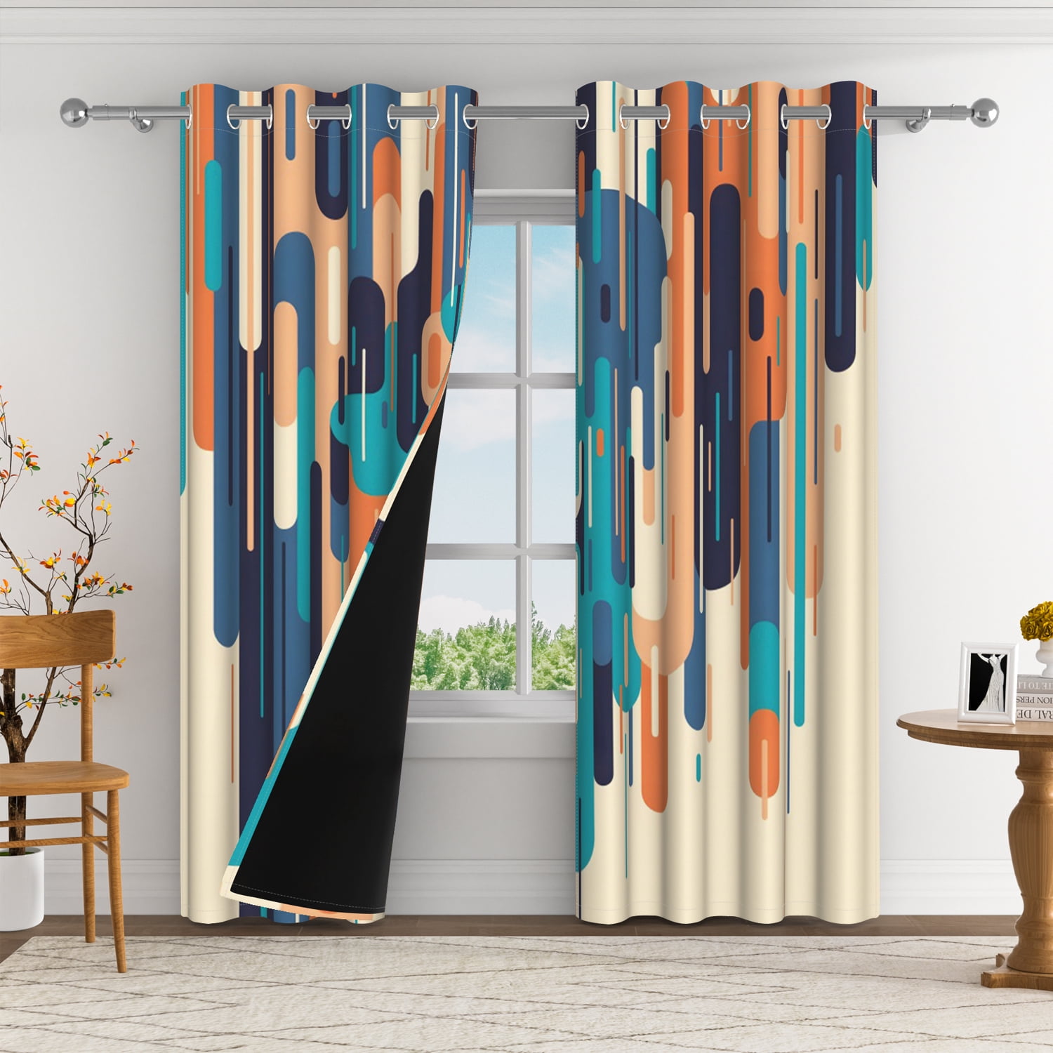 Aofoto Abstract Color Blackout Curtains , Ombre Grommet Top Window ...