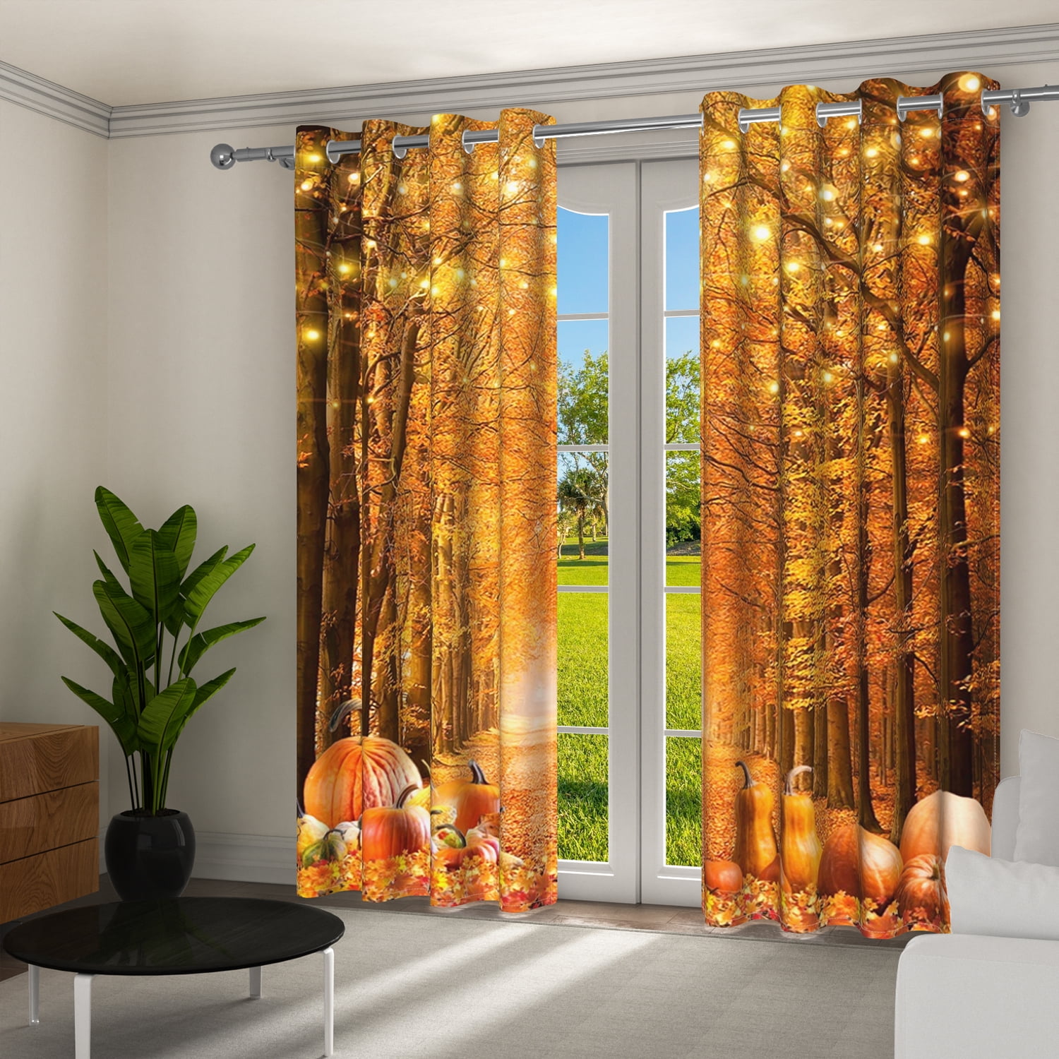 Aofoto Autumn Harvest Curtains, Thanksgiving Pumpkin Forest Falling ...