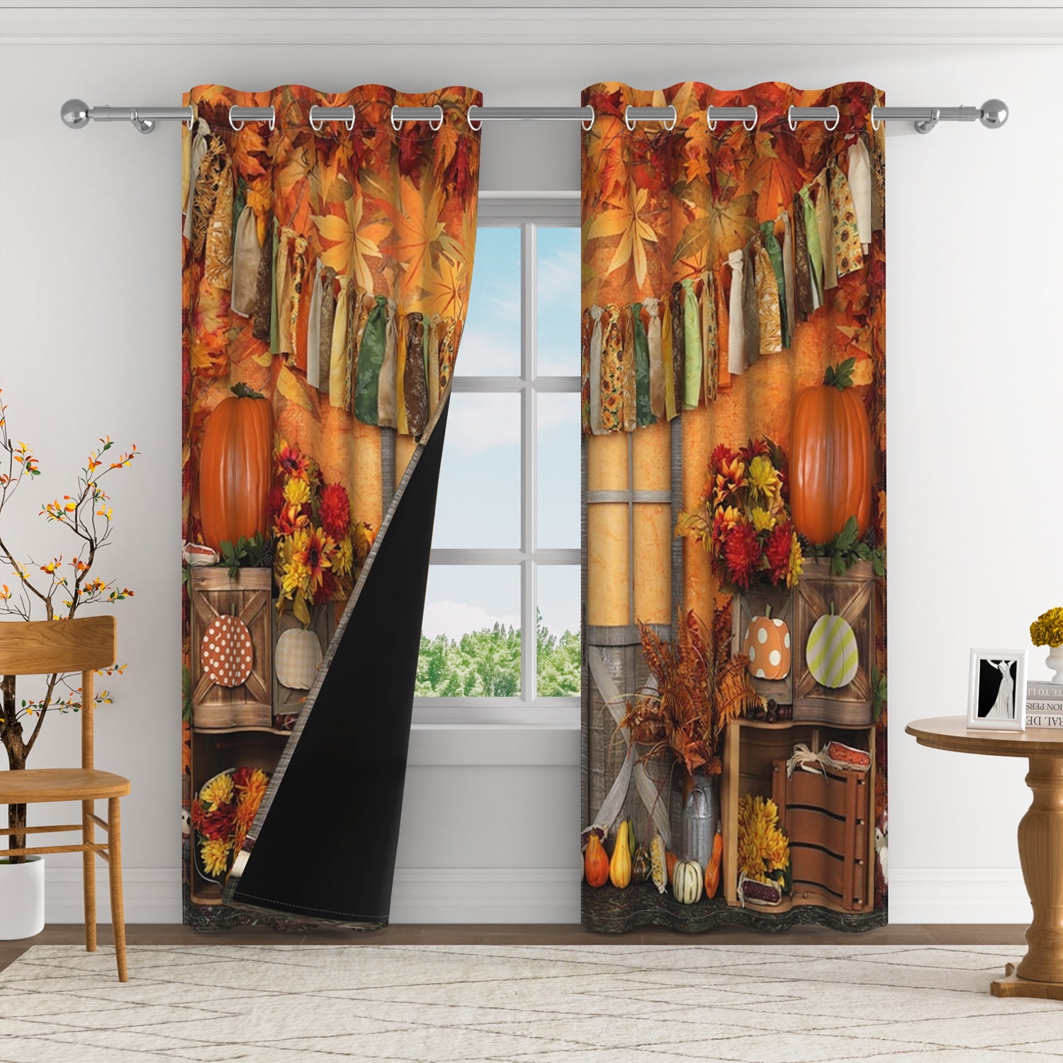 Aofoto Autumn Harvest Curtains, Thanksgiving Straw Pumpkin Orange ...