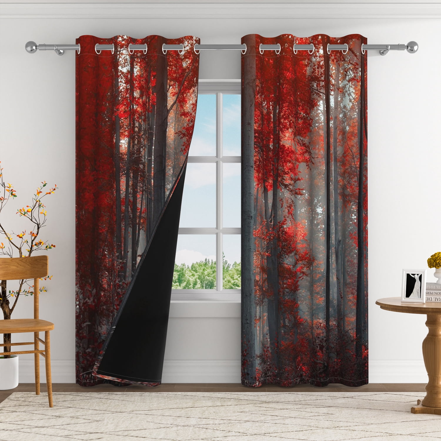 Aofoto Blackout Window Drapes for Bedroom,Fallen Leaves Autumn Tree ...