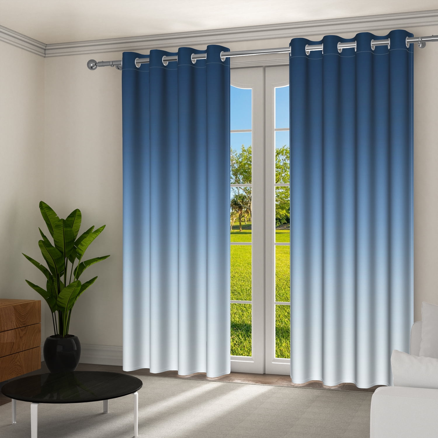 Aofoto Blue and Greyish White Ombre Curtains, Living Room Light ...