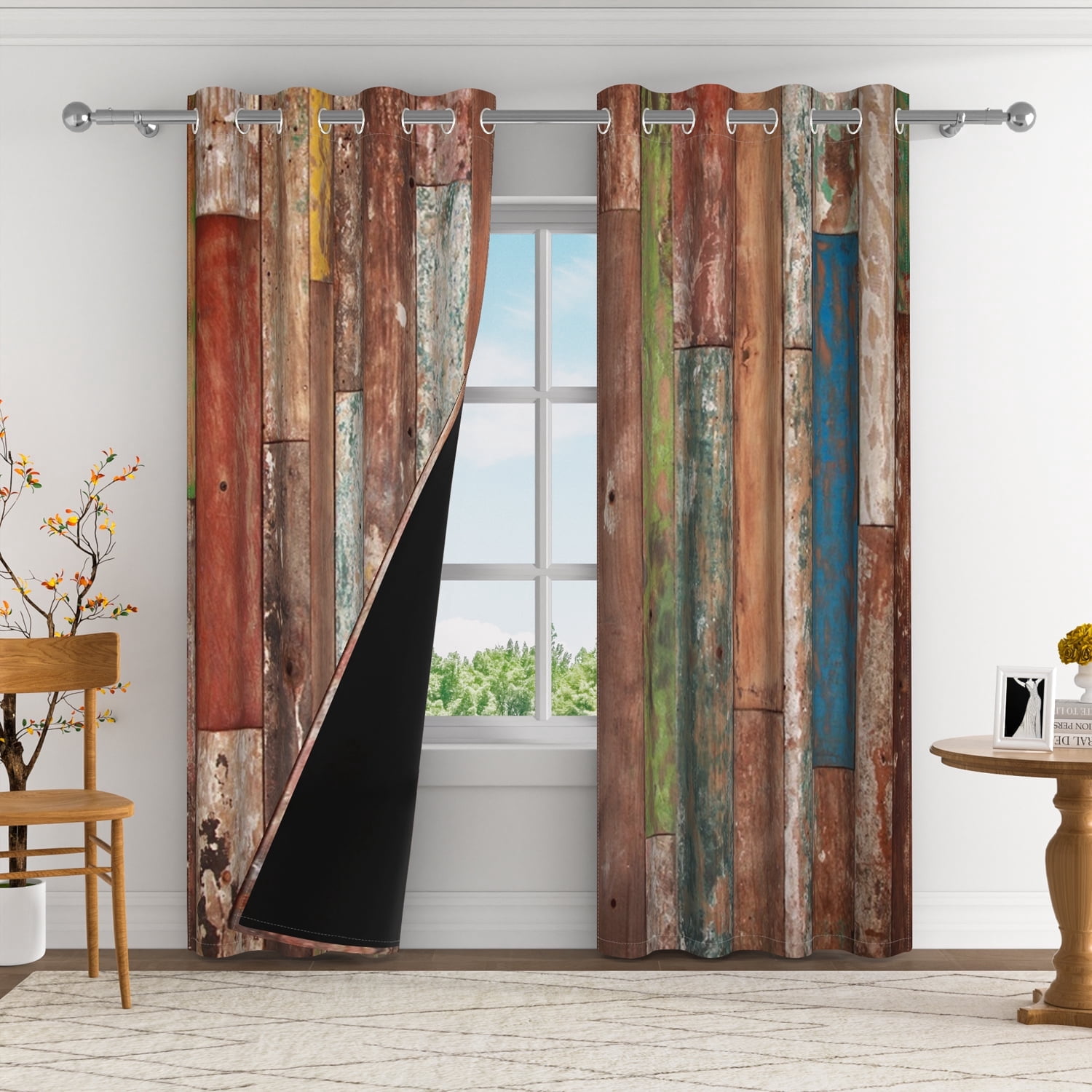 Aofoto Brown Barn Door Wood Board Curtain ,42" W x 96" L Retro ...