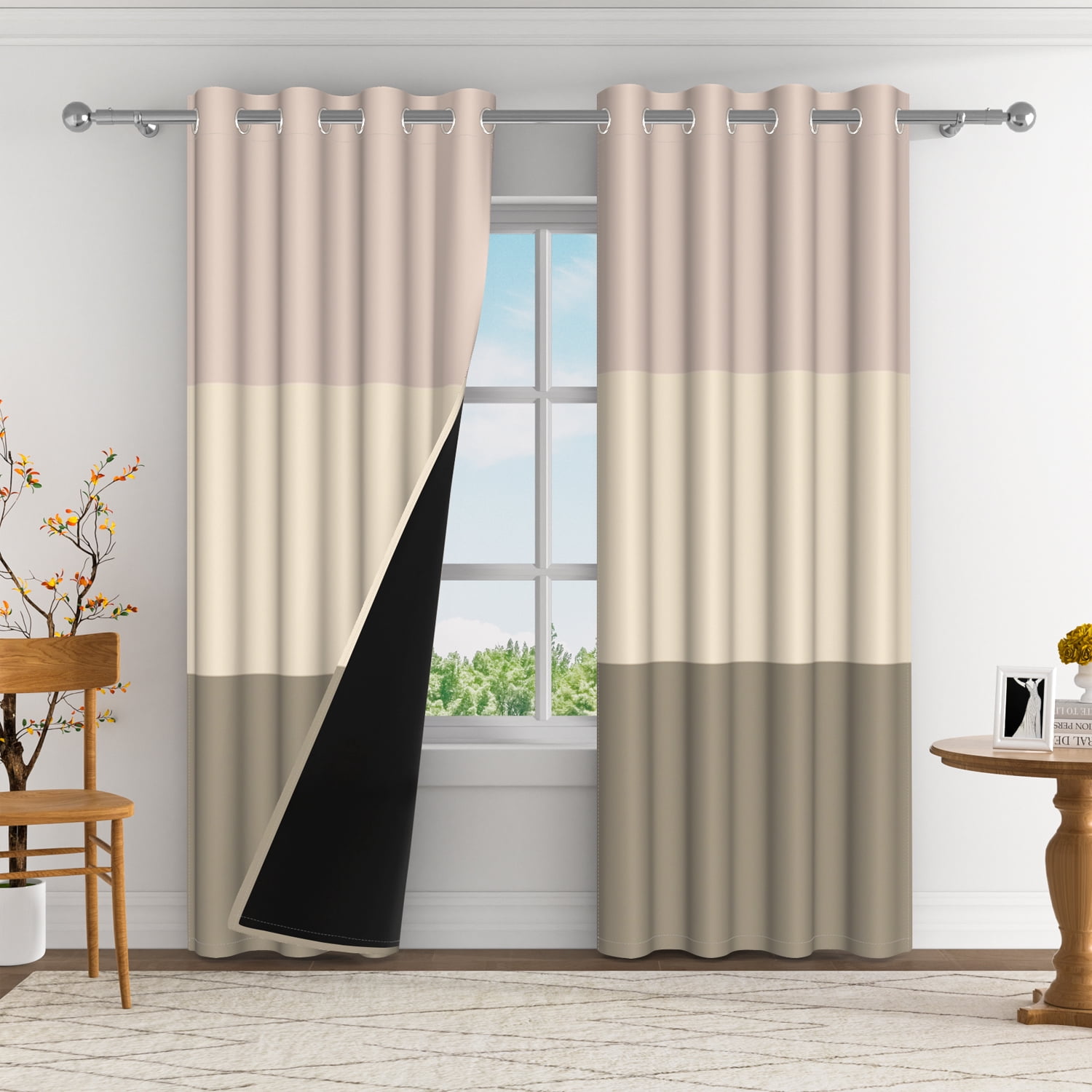 Aofoto Color Block Window Curtains Taupe Brown Drapes for Bedroom ...