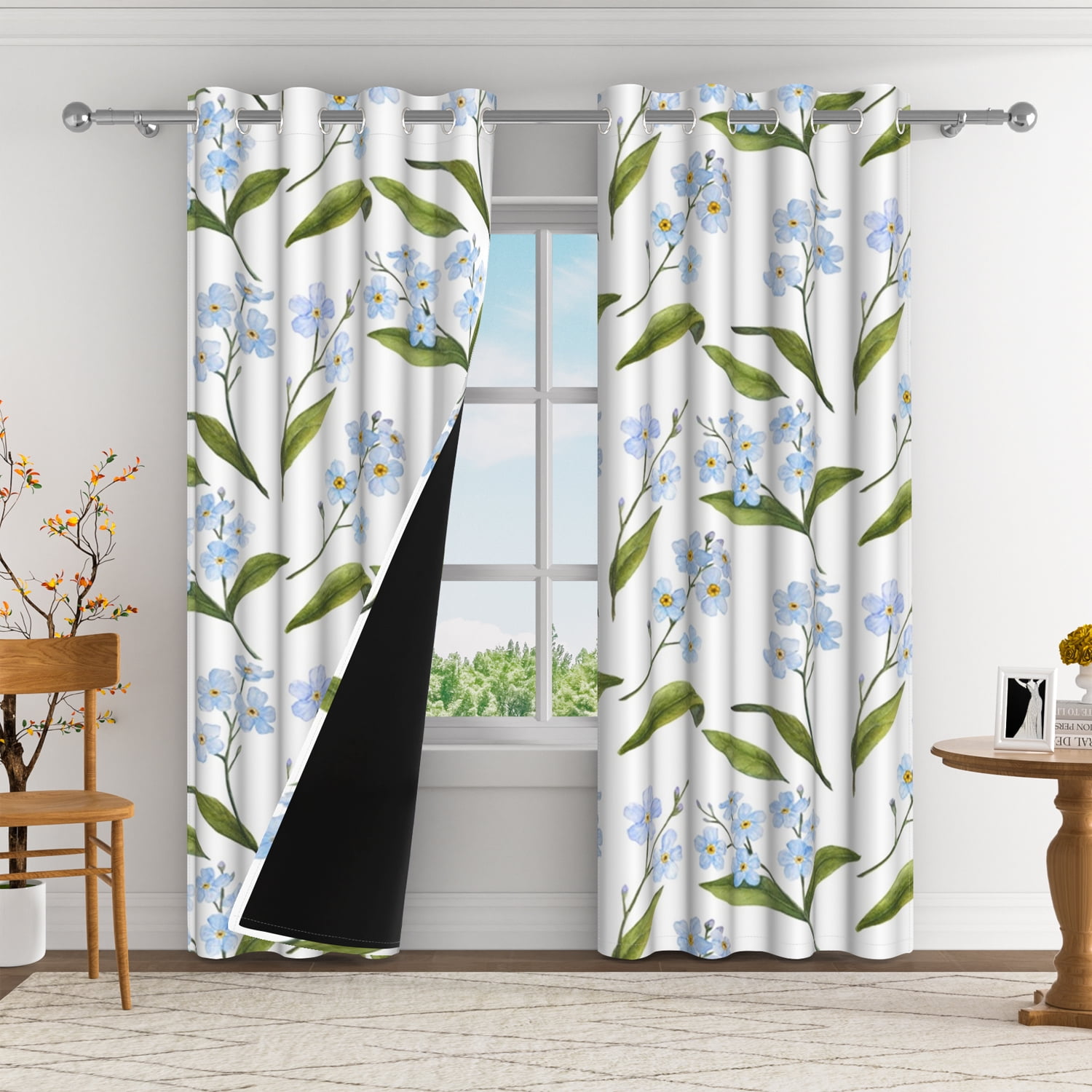 Aofoto Floral Printed Blackout Curtains, Thermal Curtains for Living ...