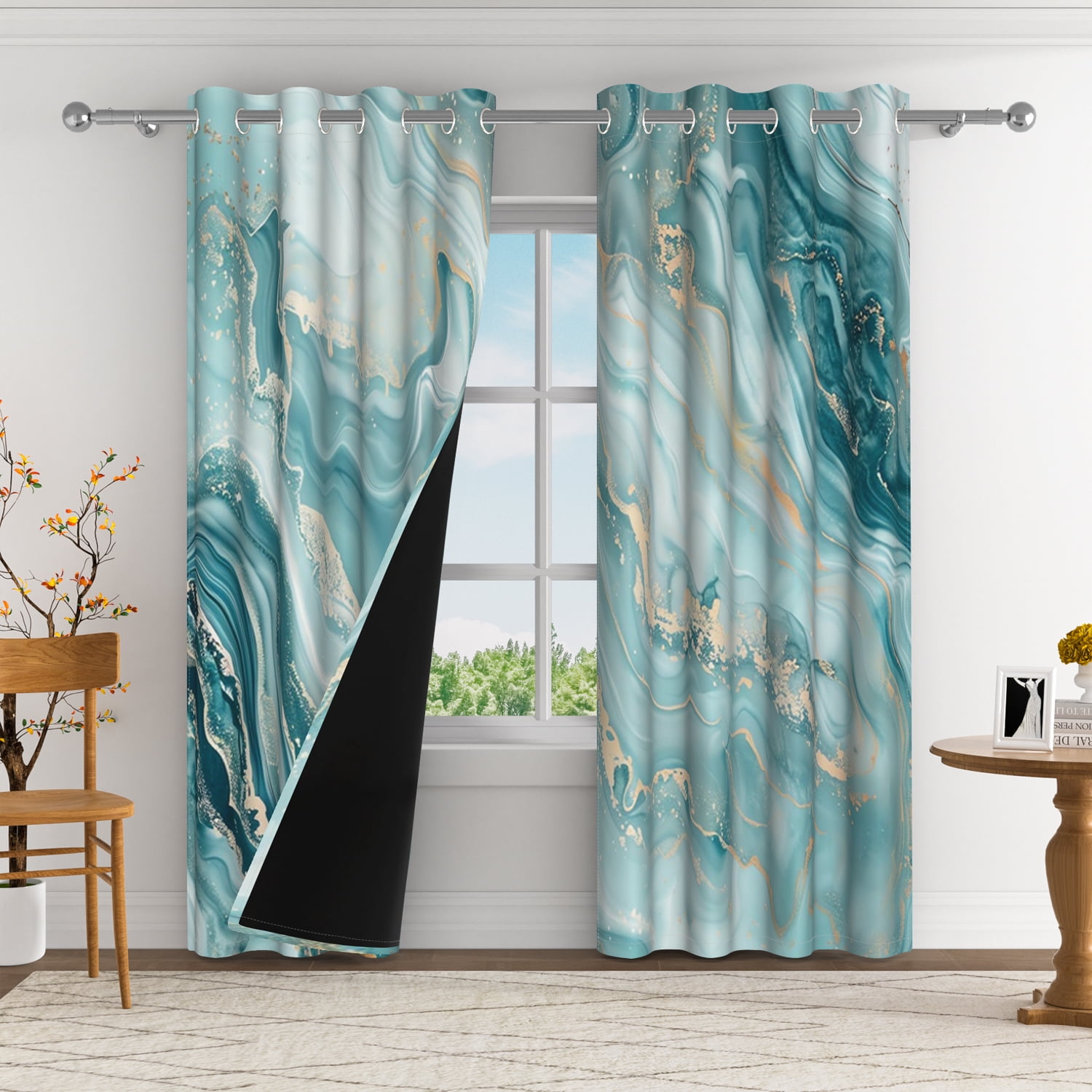 Aofoto Geometric Marble Pattern Design Curtains for Living Room ...