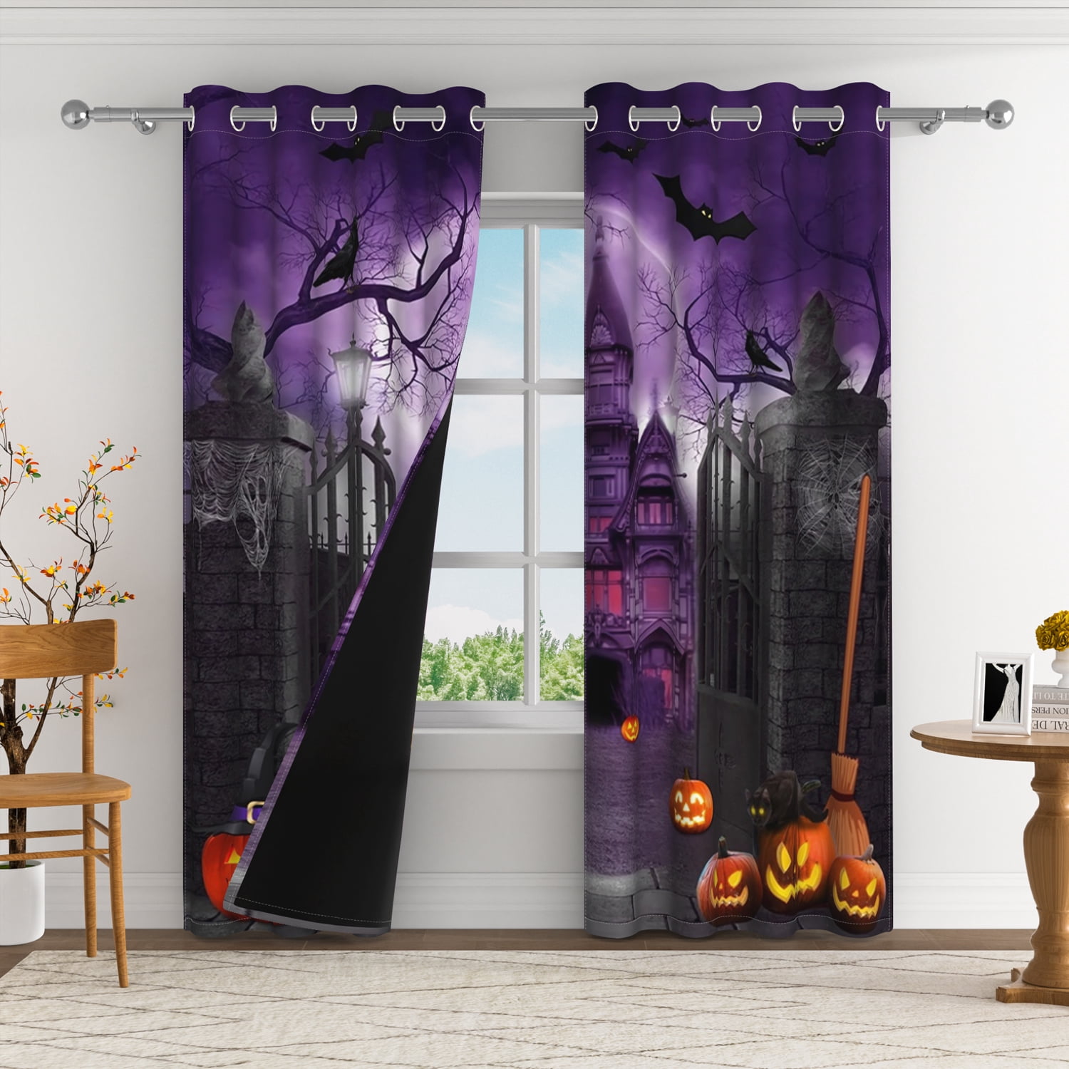 Aofoto Halloween Skull Scary Horror Moon Night Curtain for Living Room ...
