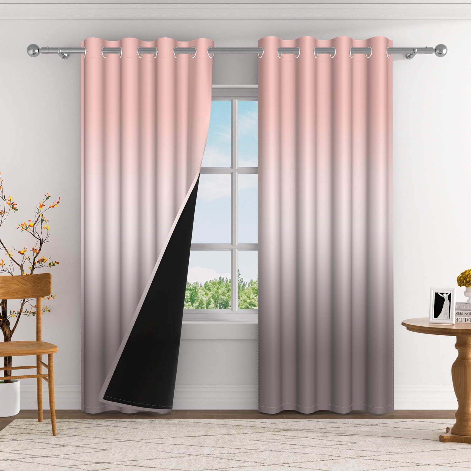 Aofoto Ombre Gradient Window Curtains, Pink to Grey 2 Tone Curtain ...