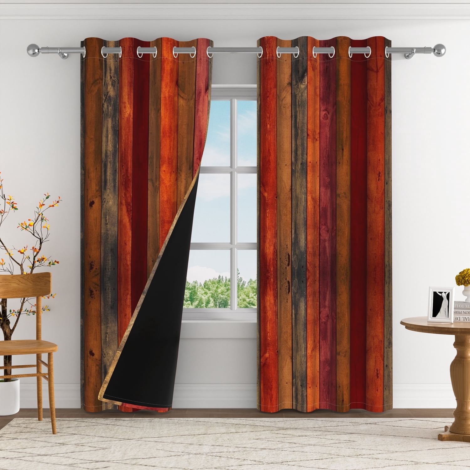 Aofoto Rustic Wood Barn Door Curtains, Wood Boards Room Darkening ...