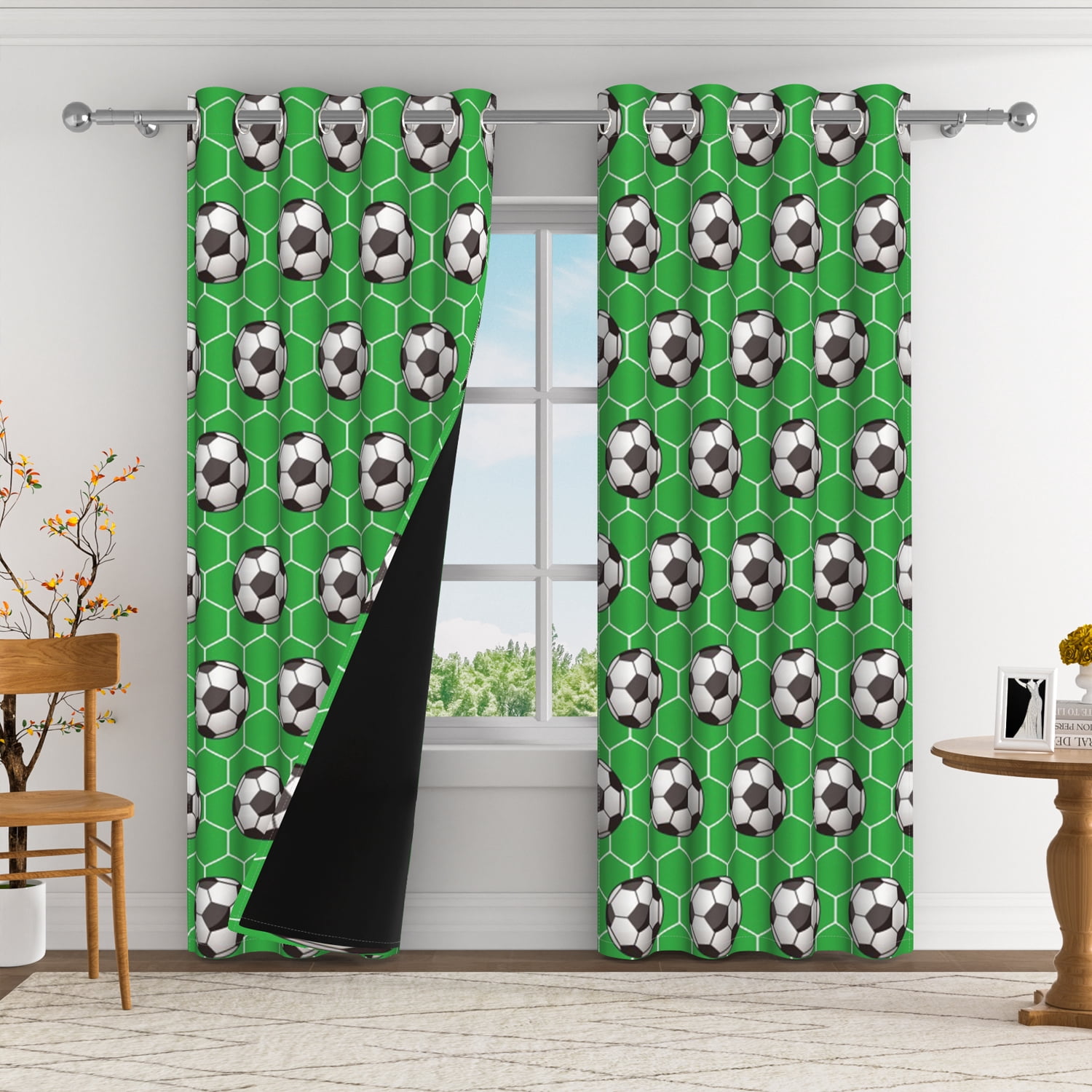 Aofoto Soccer Curtains Pack of 2, Classical Football Balls Boys Sports ...