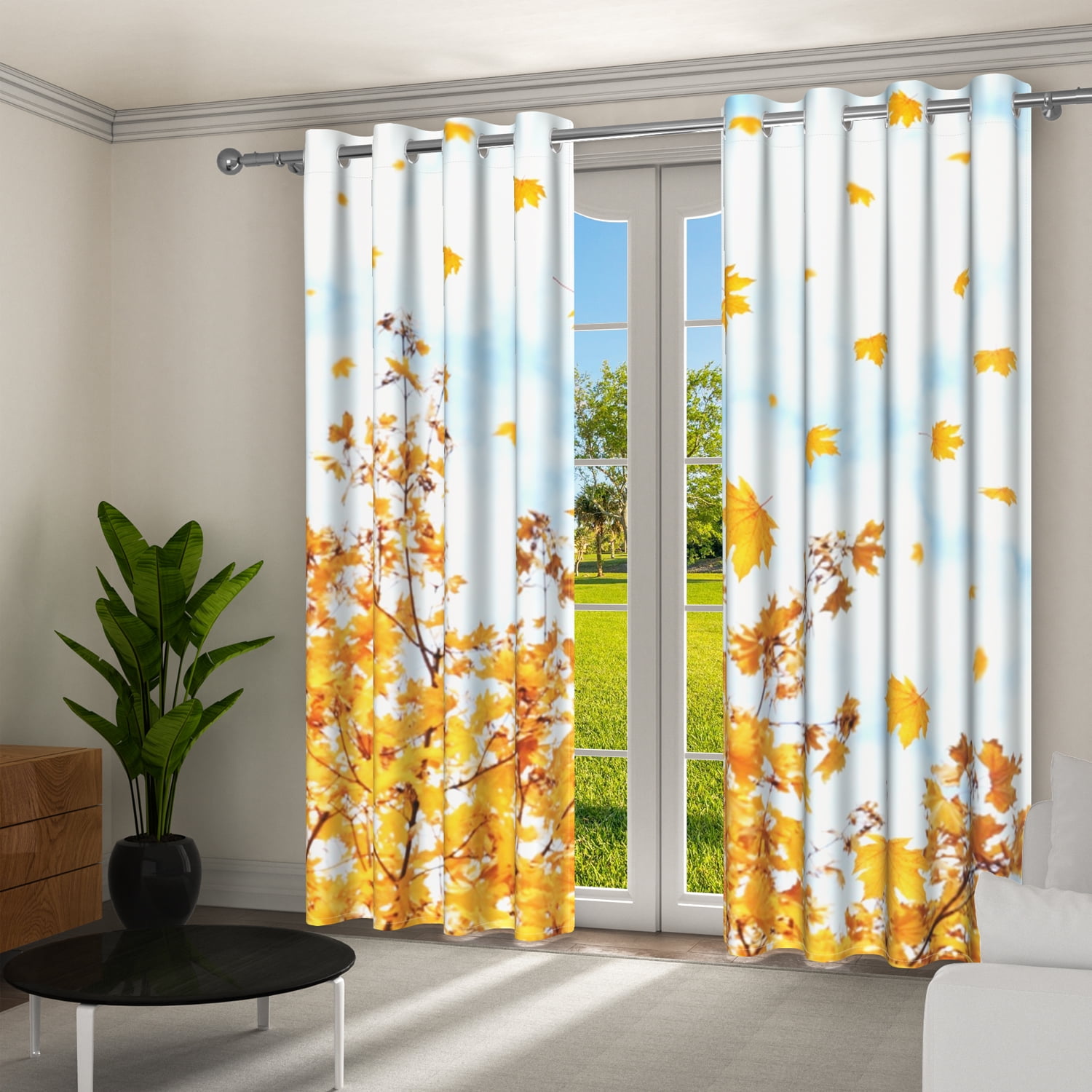 Aofoto Thanksgiving Fall Curtains for Living Room,Autumn Falling Maple ...