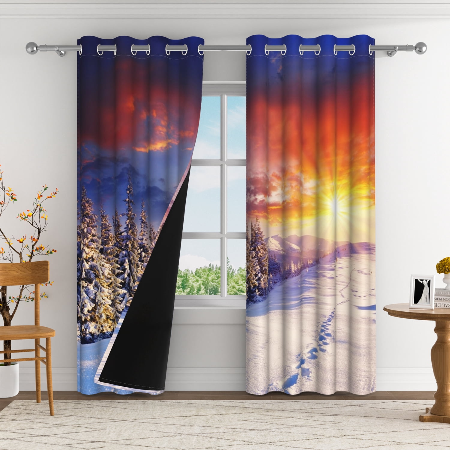 Aofoto Winter Mountain Blackout Curtain, Surreal Scenery of High ...