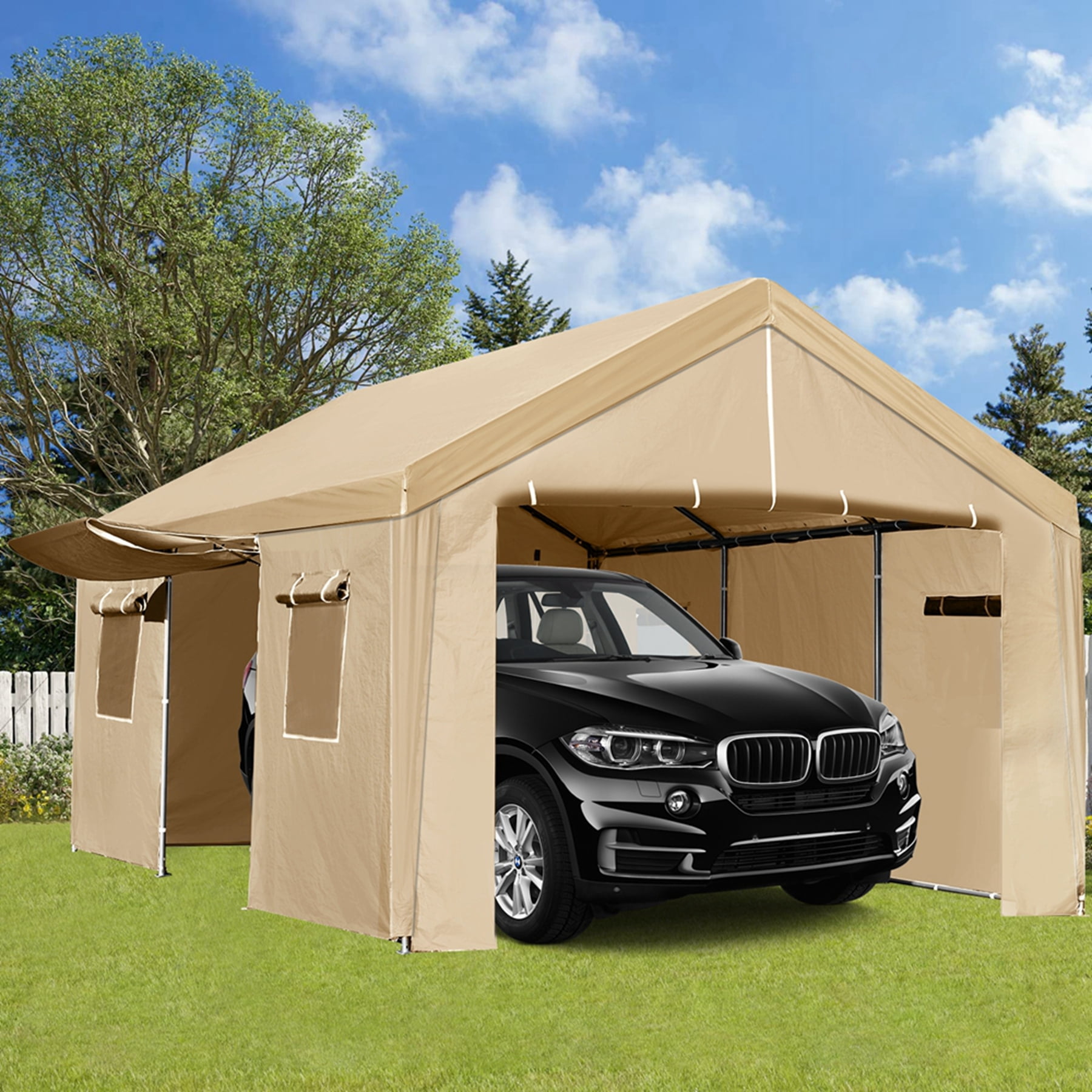 Aoile 13'x20' Heavy Duty Steel Carport, Outdoor Car Canopy Portable ...