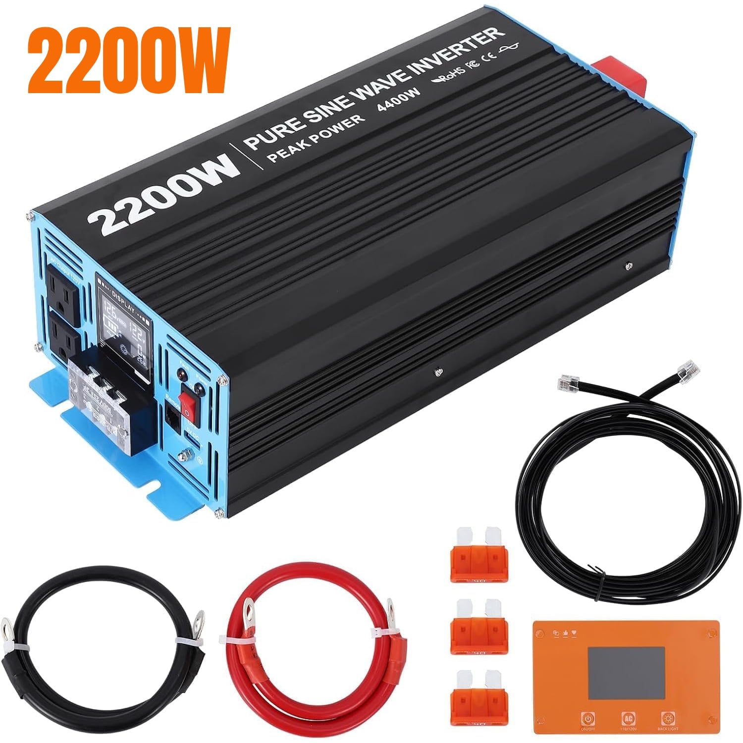 Aoile 2200W Pure Sine Wave Inverter, 12V DC to AC 120V DC Power ...