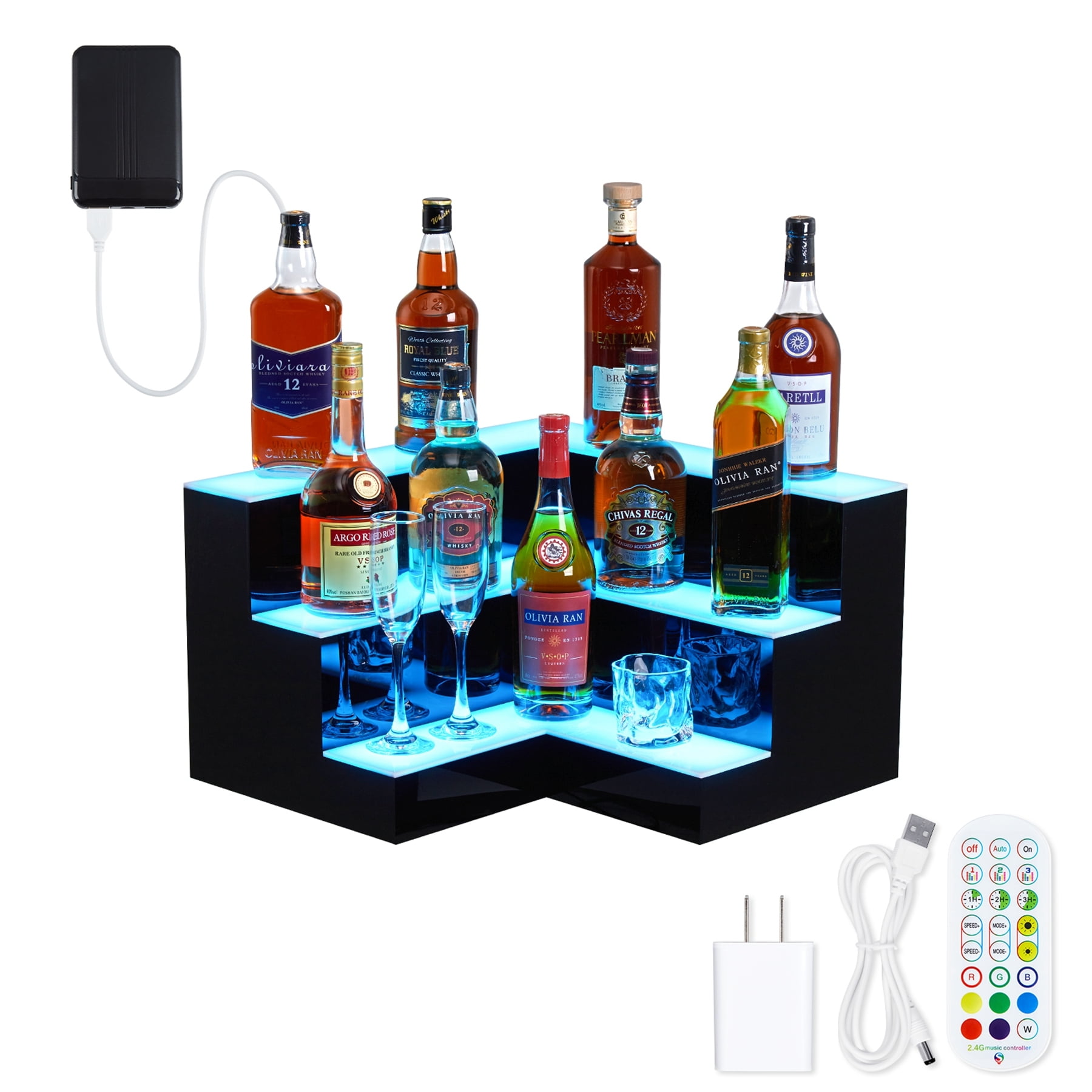Aoile 3-Step LED Lighted Liquor Bottle Display Shelf, 20" Acrylic ...