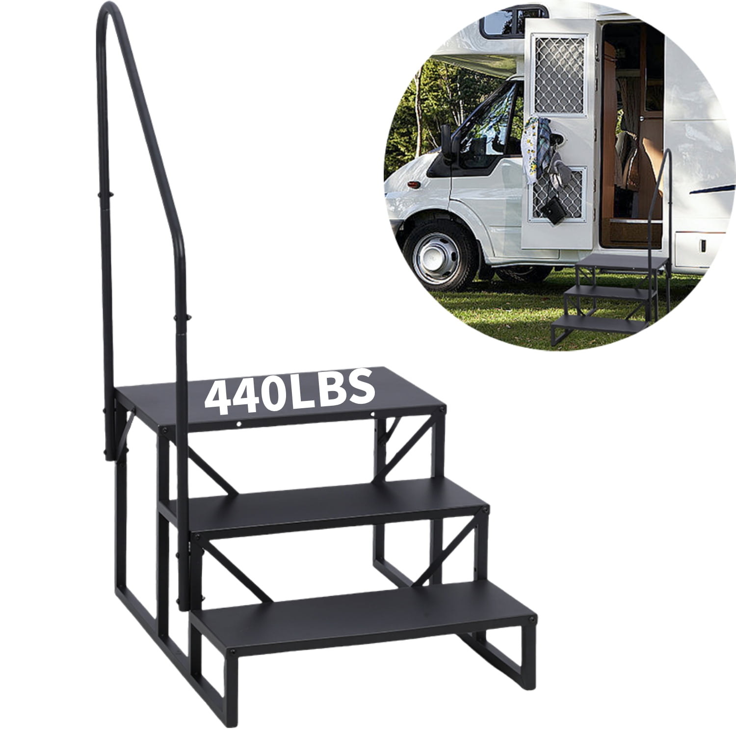 Aoile 3 Step Portable RV Steps, RV Entry Steps with Handrail, RV Stairs ...