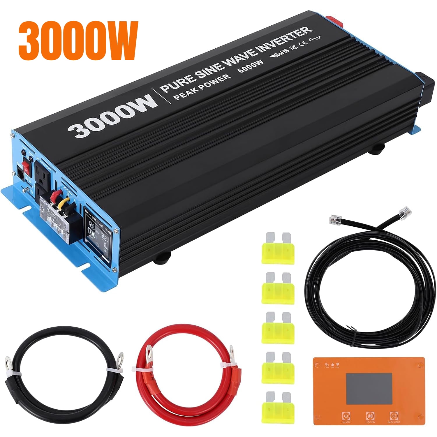 Aoile 3000W Pure Sine Wave Inverter, 12V DC to AC 120V DC Power ...