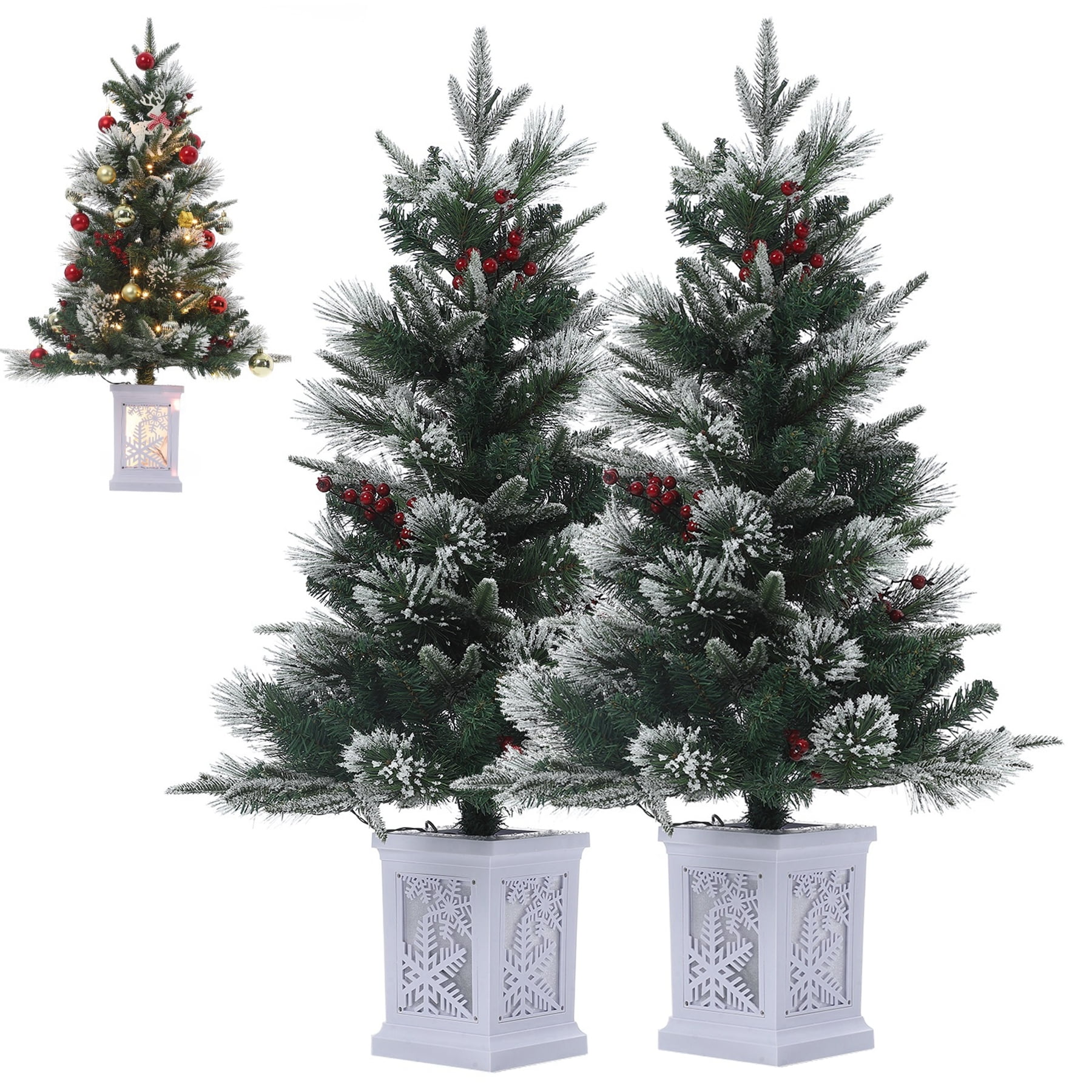 Aoile 3FT Pre-Lit Christmas Entryway Tree with Snow Flocked Branches ...