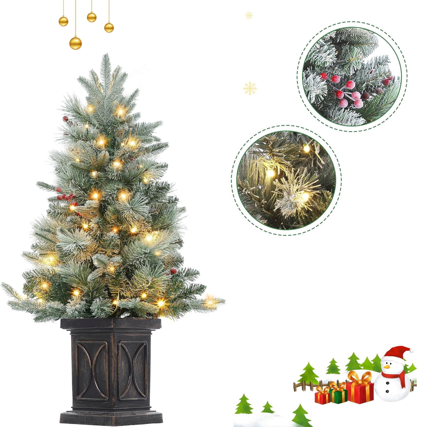 Aoile 3FT Small Christmas Tree with Lights, Artificial Christmas Tree ...