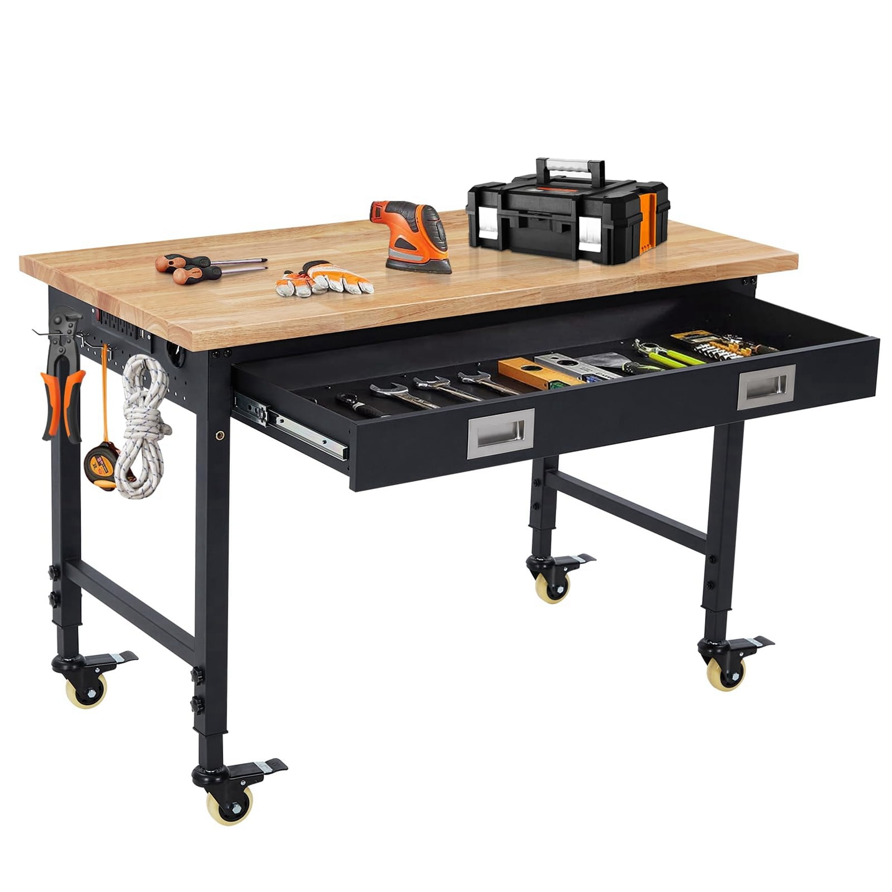 Aoile 48"x24" Adjustable Workbench with Casters, Drawer & Power Outlets ...