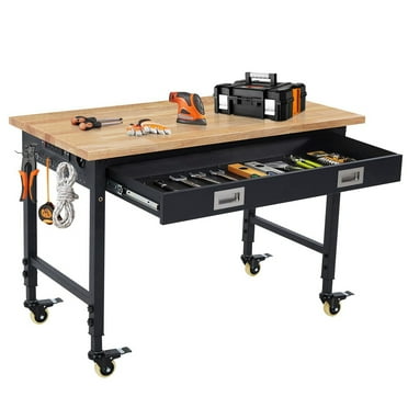 Garvee Adjustable Height Workbench 72"x25" with Casters, Heavy Duty ...