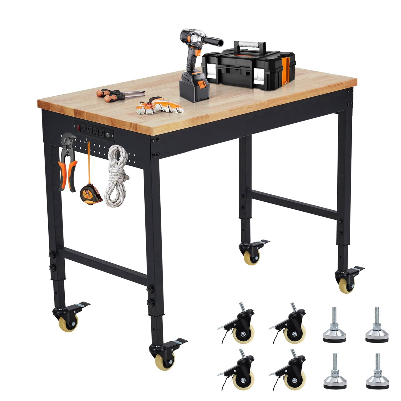 Aoile 48"x24" Adjustable Workbench with Casters, Power Outlets, 2000 ...