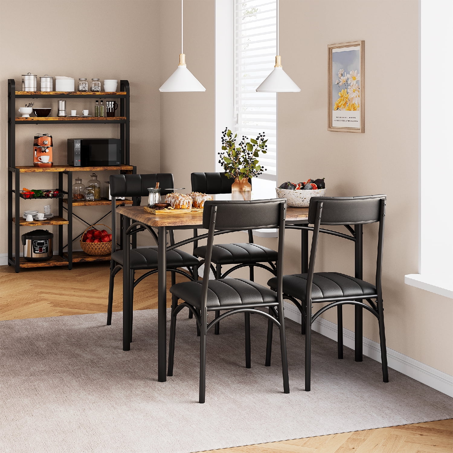 Aoile 5 Piece Rectangular Kitchen Table Set, Dining Table Set for 4 ...