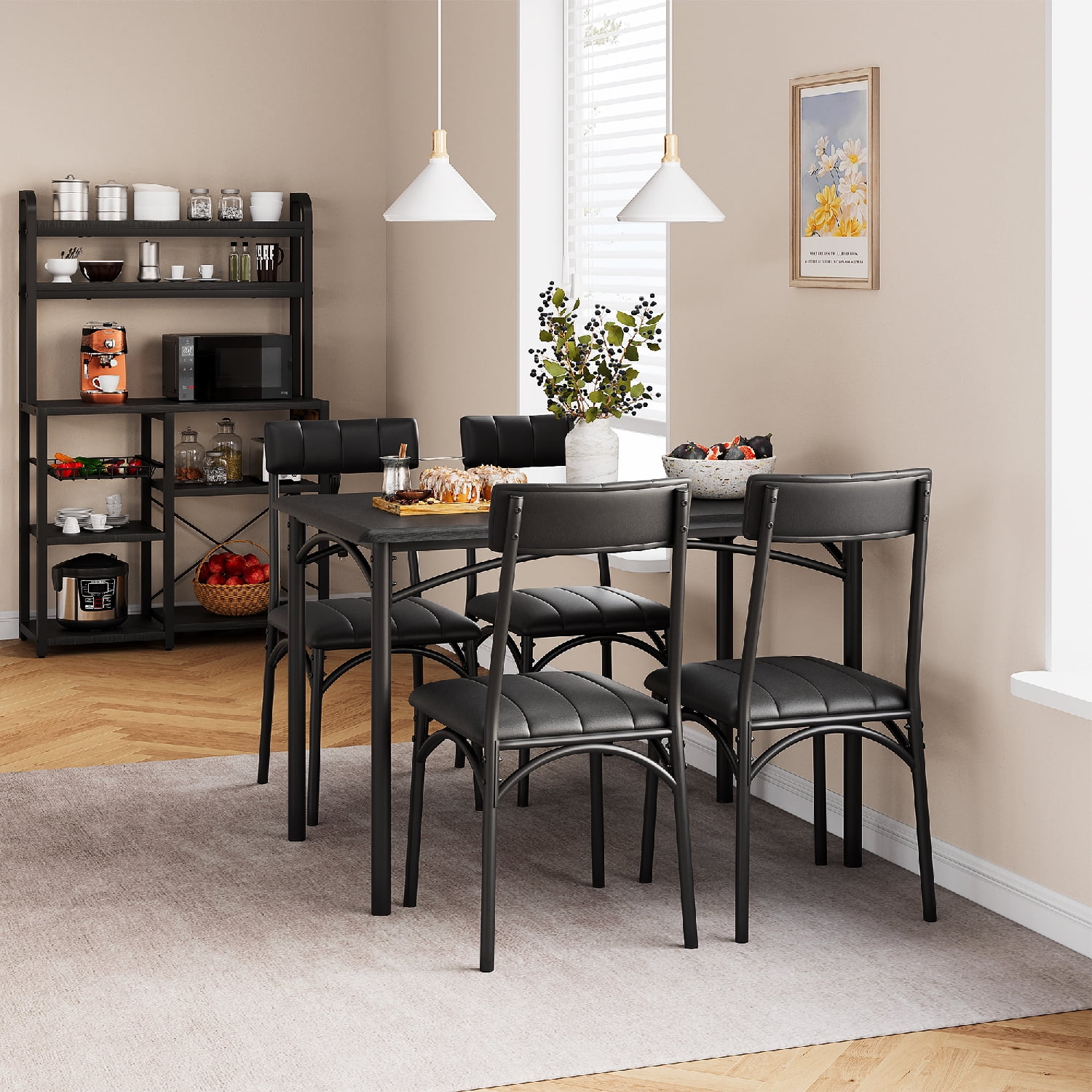 Aoile 5 Piece Rectangular Kitchen Table Set, Dining Table Set for 4 ...