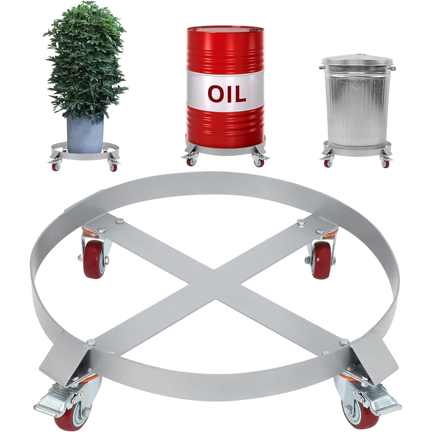 Aoile 55 Gallon Drum Dolly, Heavy Duty Steel Frame Bucket Dolly with 4 ...