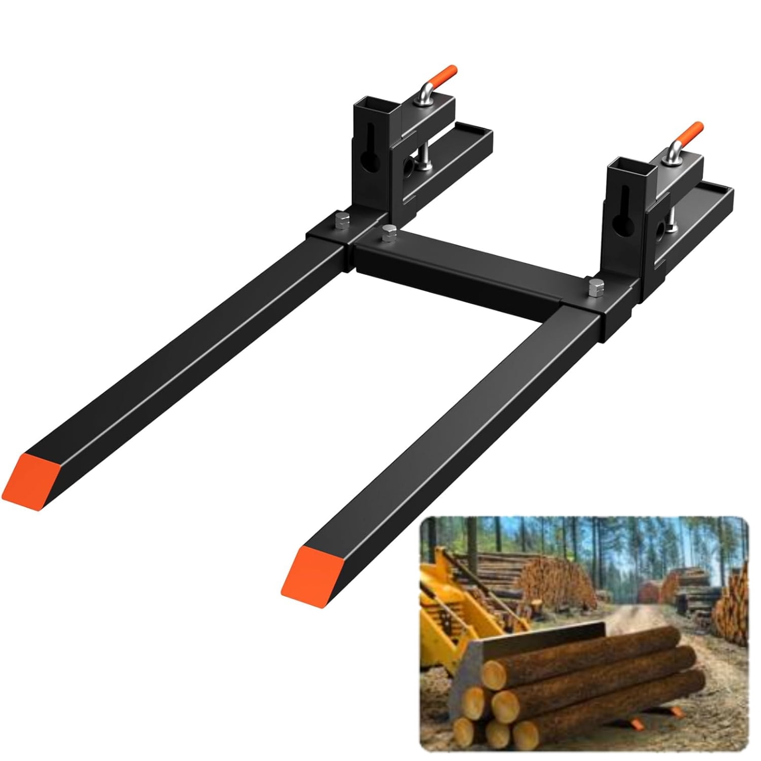 Aoile 60" Clamp on Pallet Forks with Adjustable Stabilizer Bar, Quick ...