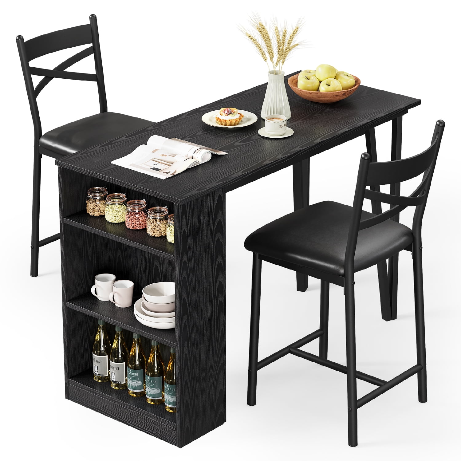 Aoile Dining Table Set with 3 Storage Shelves, Counter Height Kitchen ...