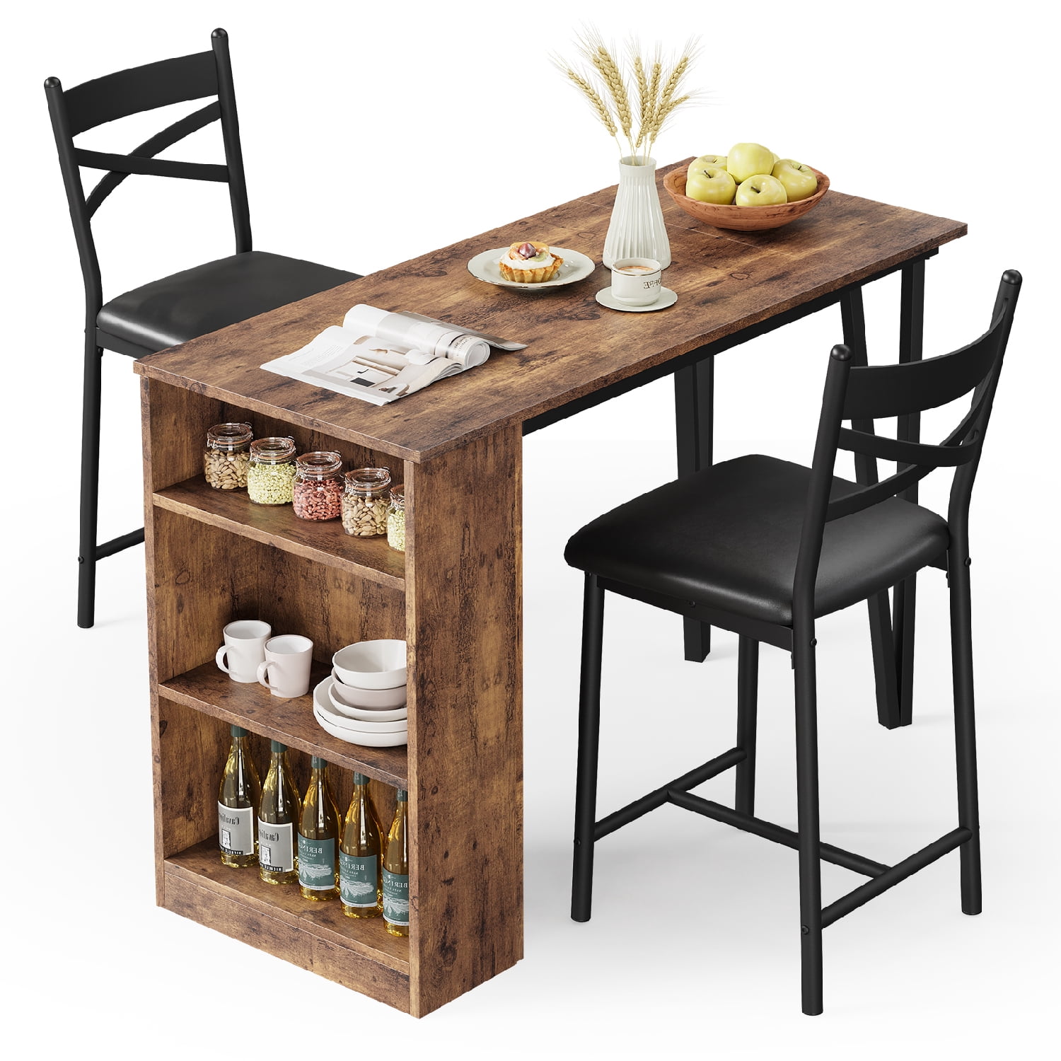 Aoile Dining Table Set with 3 Storage Shelves, Counter Height Kitchen ...