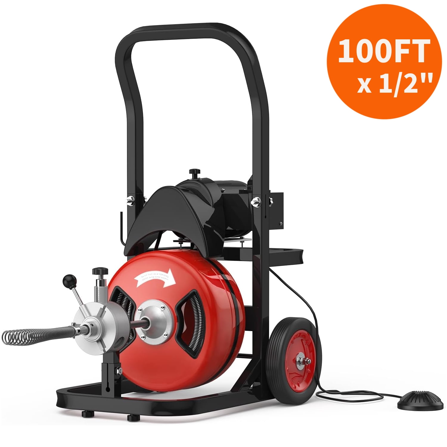Aoile Electric Drain Snake with Wheels, 100 ft x 1/2 in Sewer Machine W ...